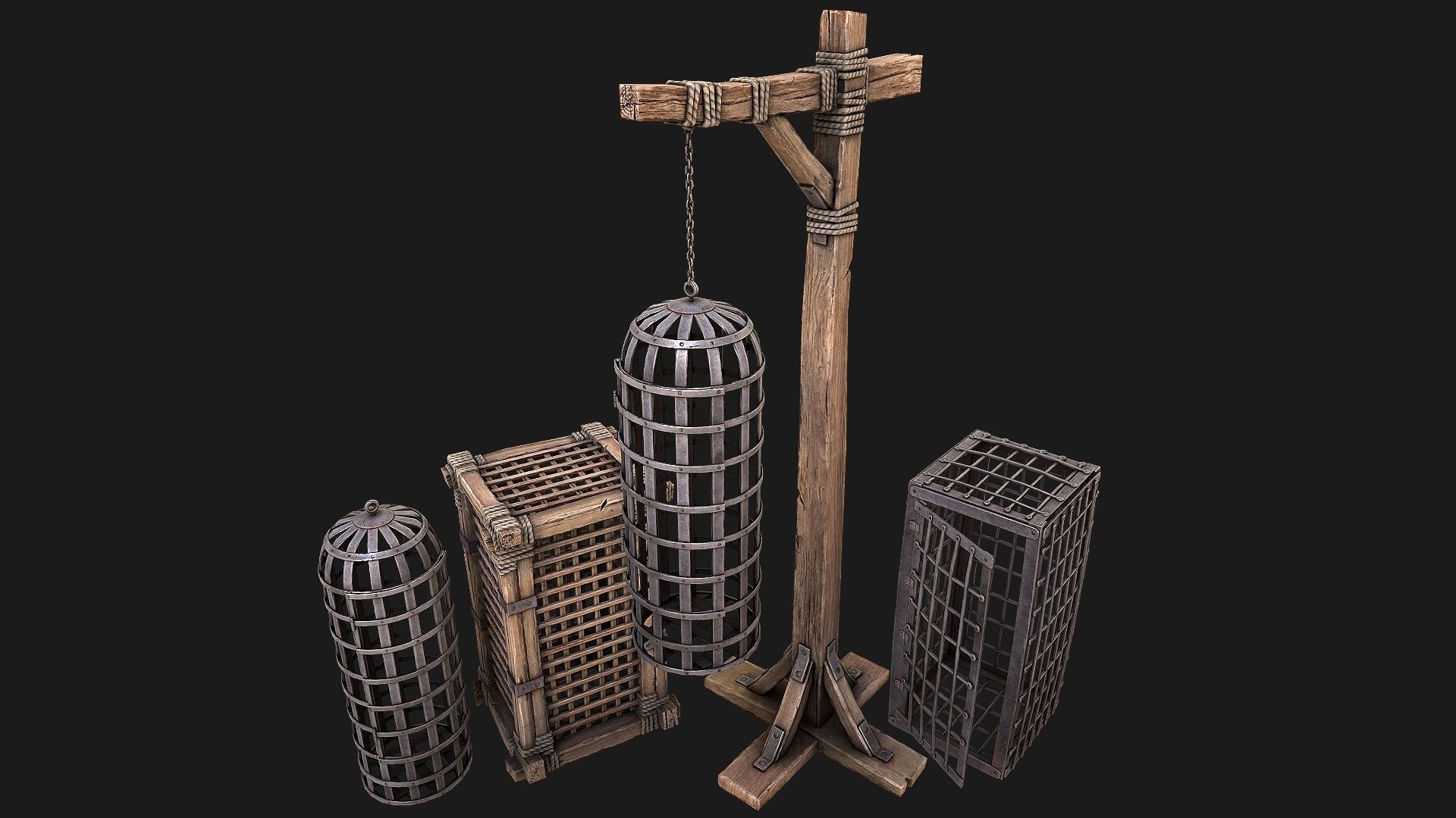 3D model Medieval Torture Cage Set VR / AR / low-poly animated | CGTrader