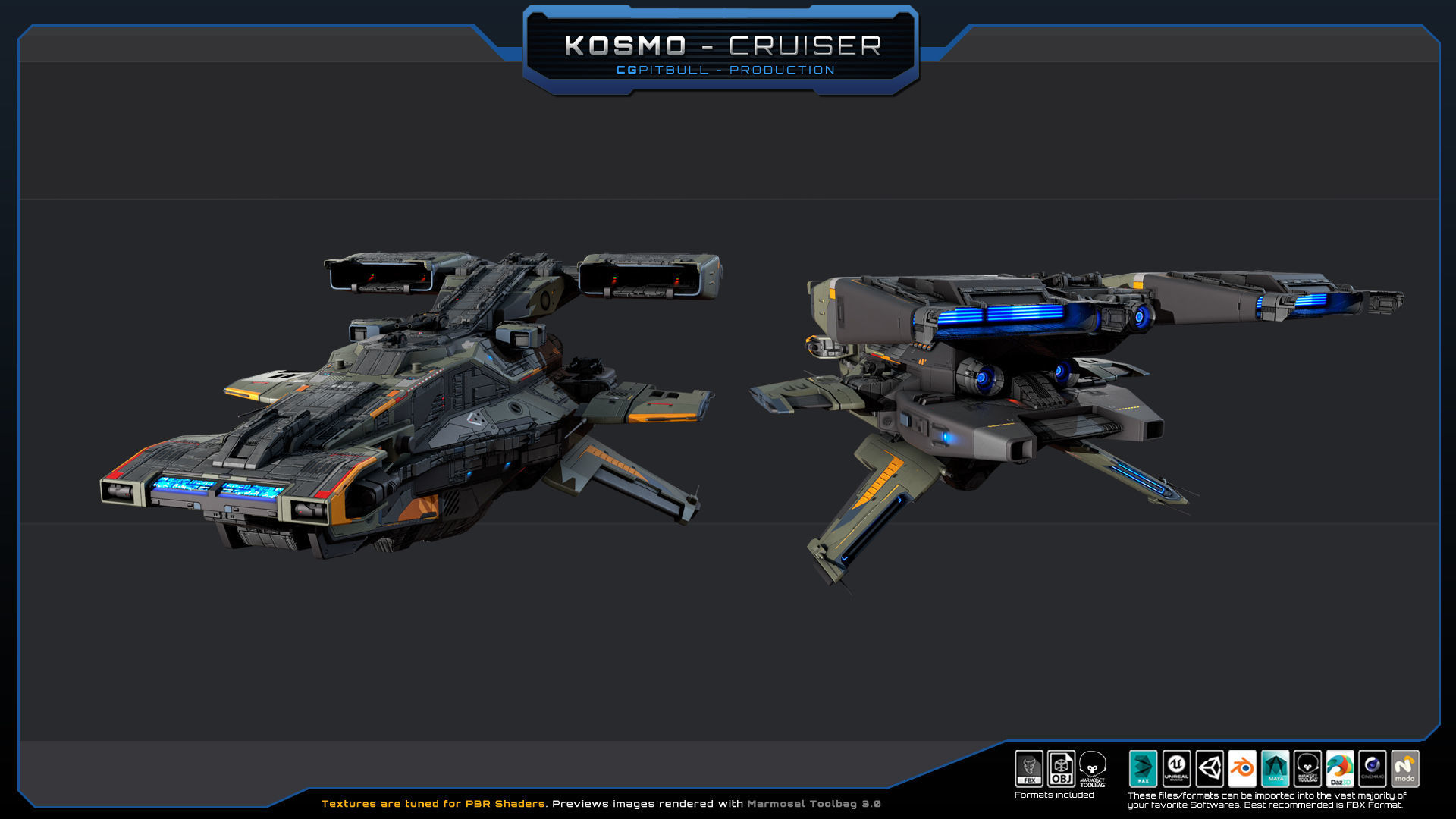 3D model KOSMO Cruiser Spacecraft VR / AR / low-poly | CGTrader