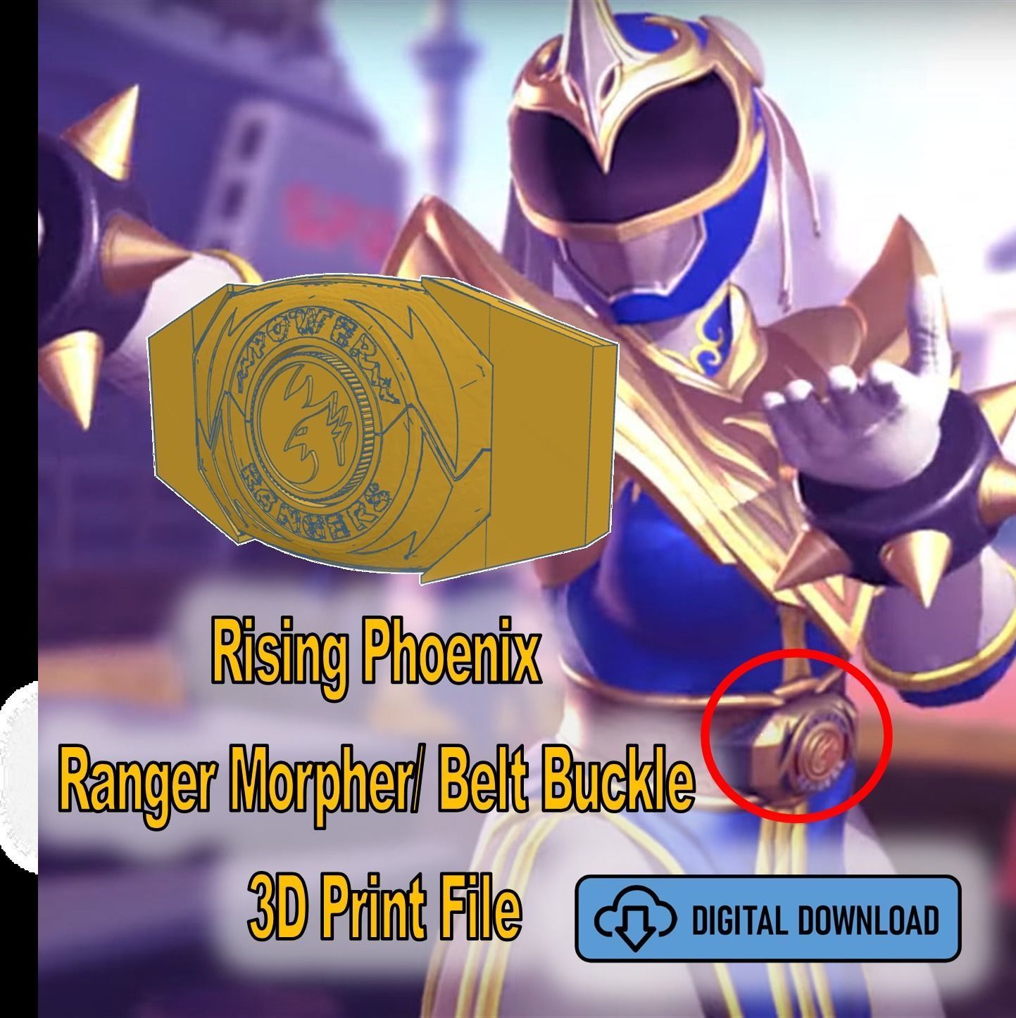 Rising Phoenix Ranger Morpher and Belt Buckle with Power Coin 3D model ...