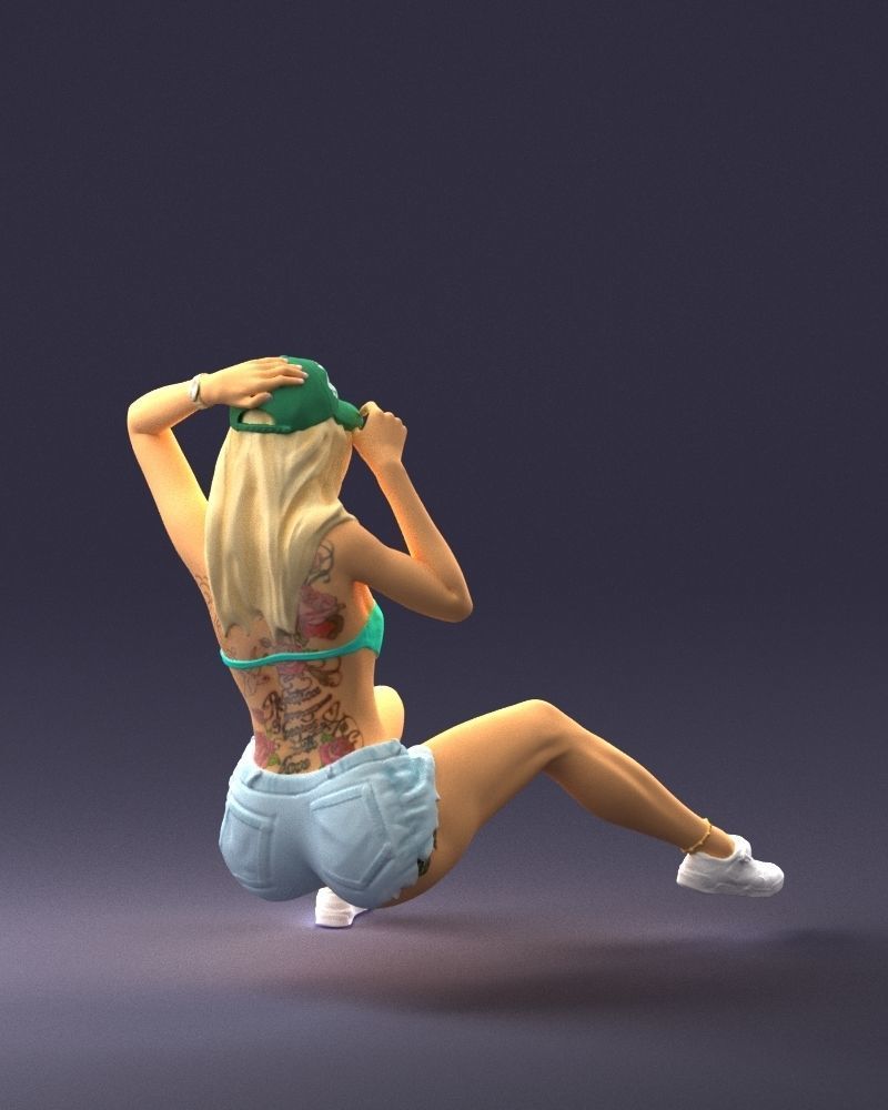 Blonde girl with a tattoo sitting 0307 3D model | CGTrader