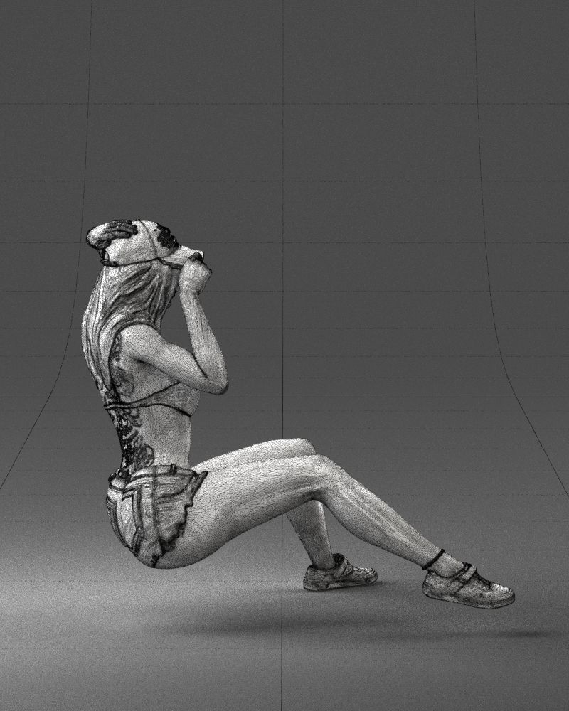 Blonde girl with a tattoo sitting 0307 3D model | CGTrader