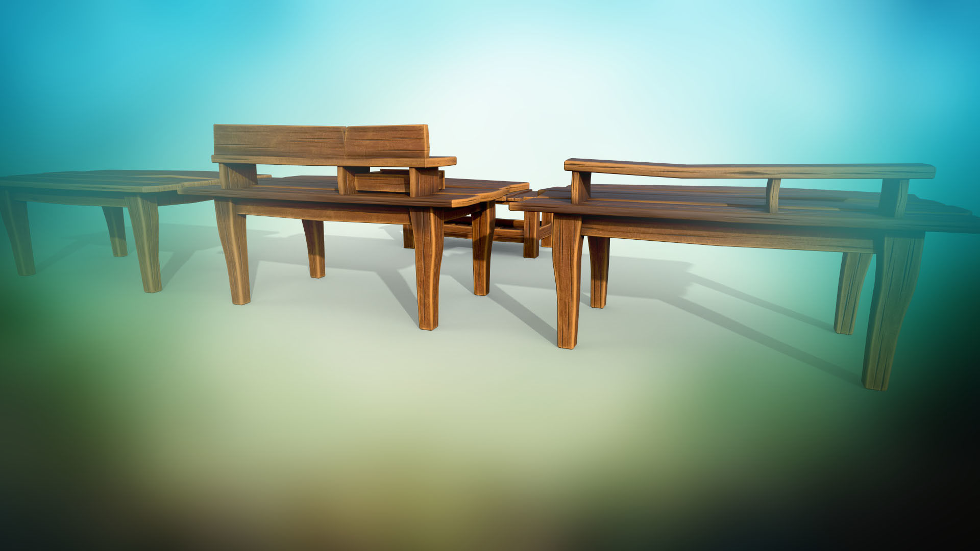 3D model Set of stylized tables PBR game ready VR / AR / low-poly ...