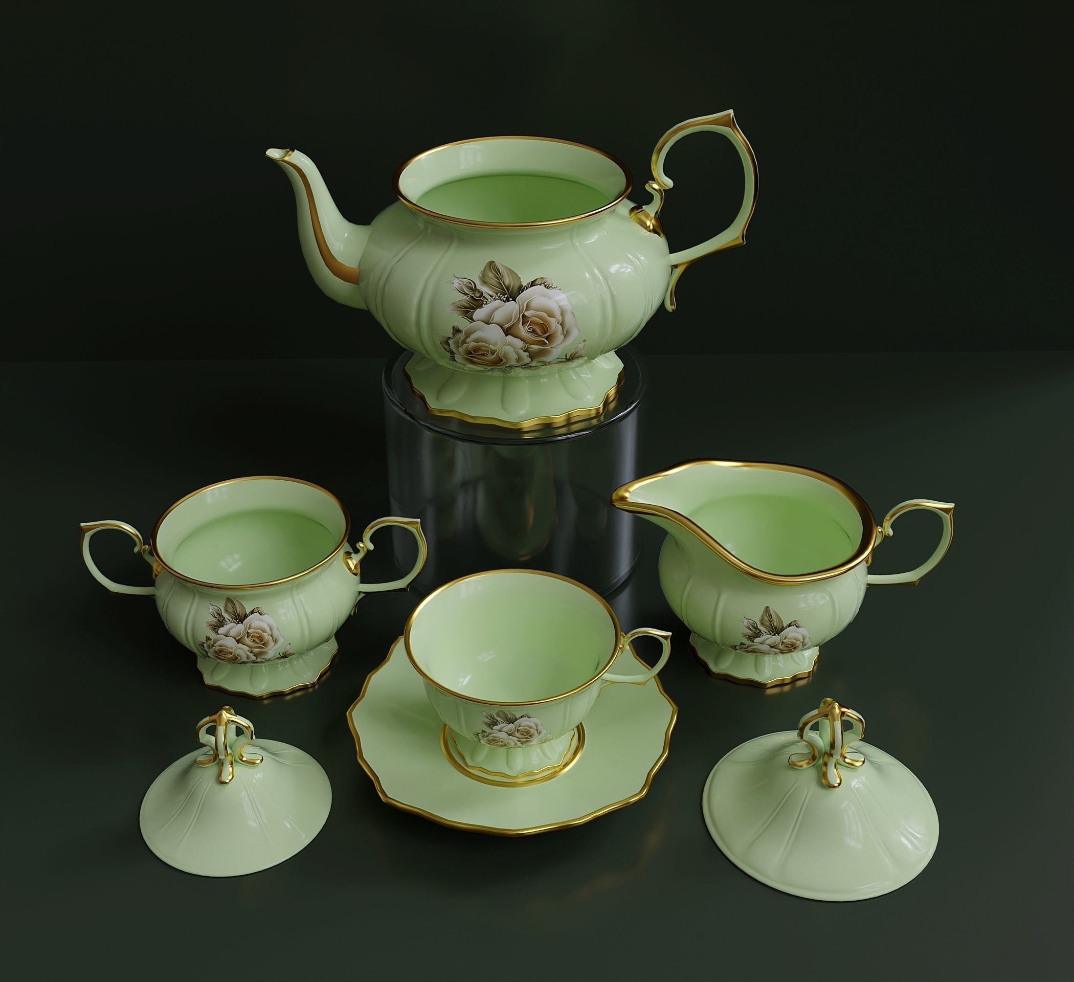 Antique porcelain tea set with flowers 3D model | CGTrader