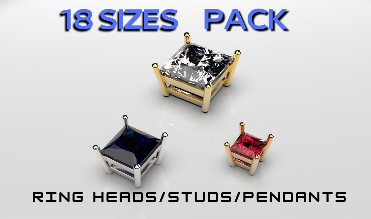 princess shape 4 prong setting ring heads 3D model 3D printable | CGTrader