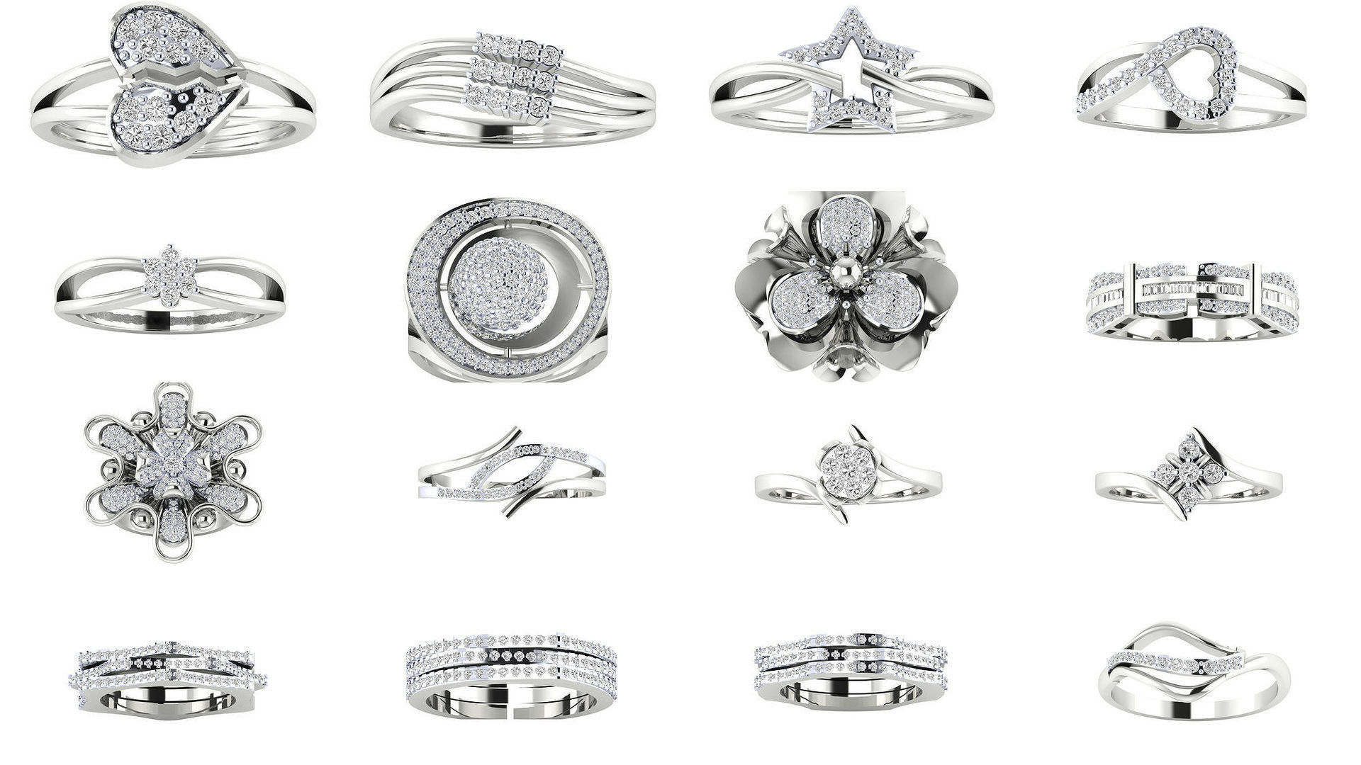 92 White gold Women Rings Pack 3D Model Collection | CGTrader
