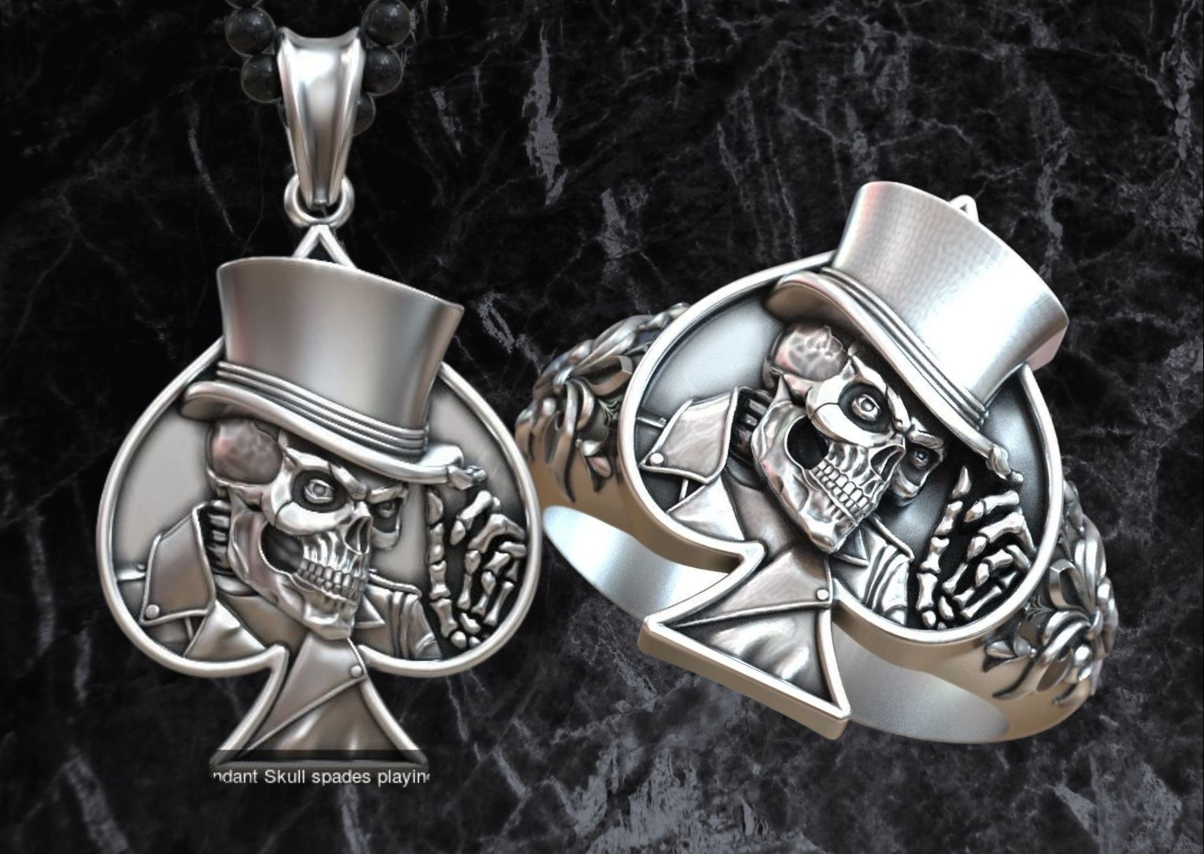 Skull spades poker ring and pendant 3D Model Collection 3D printable ...