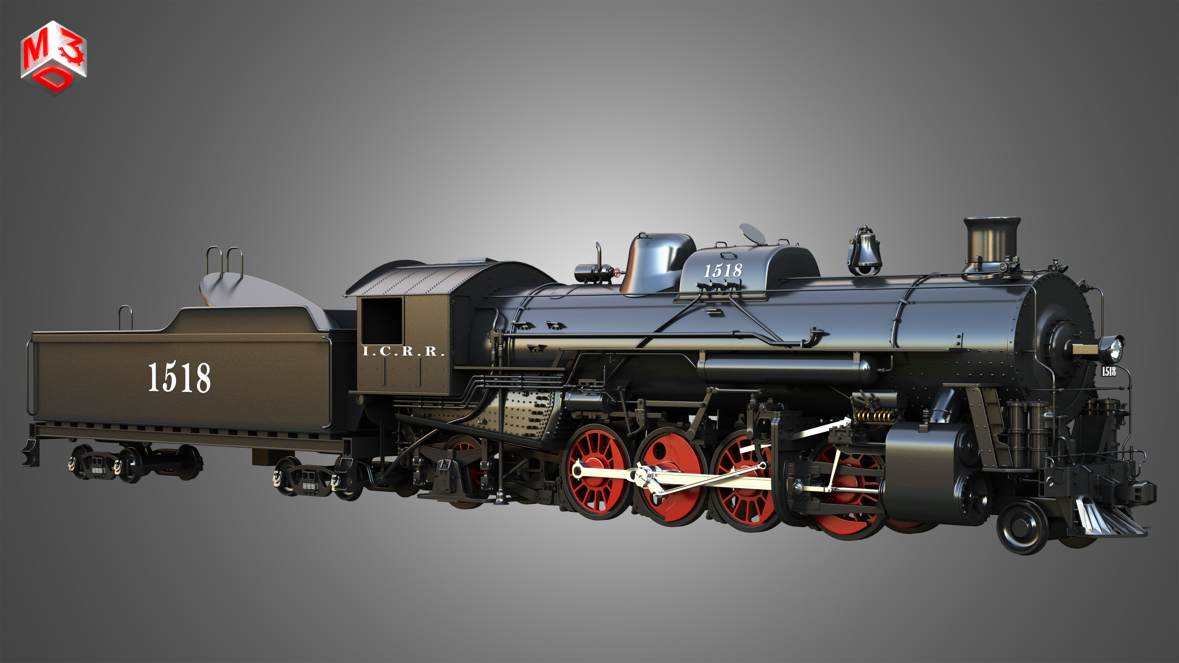 ICRR 1518 - Steam Locomotive With Coal Wagon 3D model | CGTrader