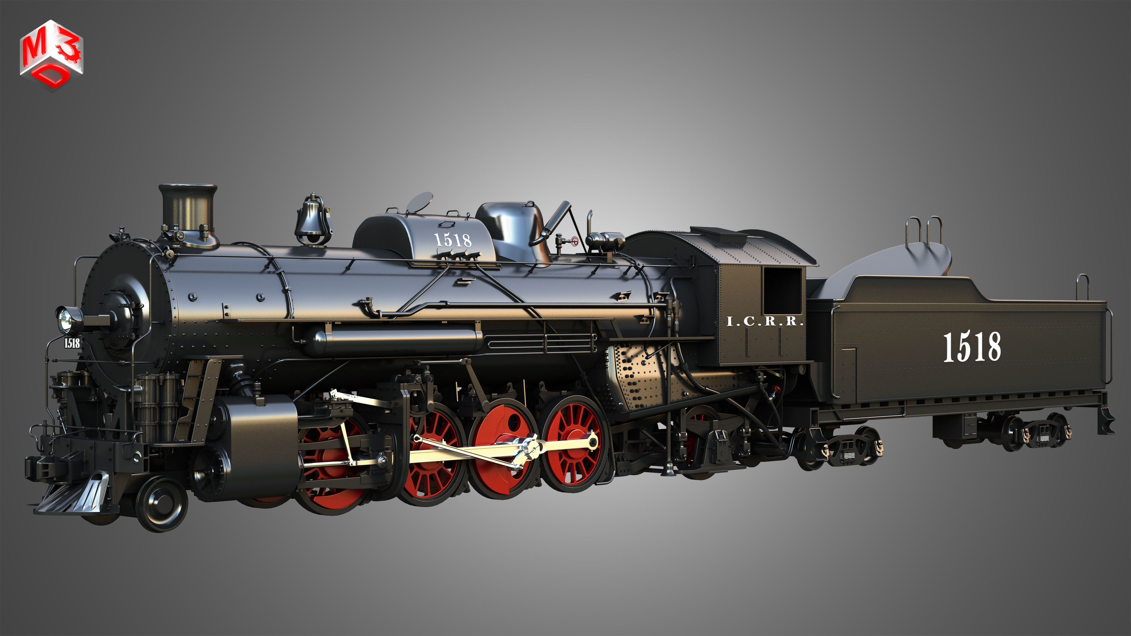 ICRR 1518 - Steam Locomotive With Coal Wagon 3D model | CGTrader