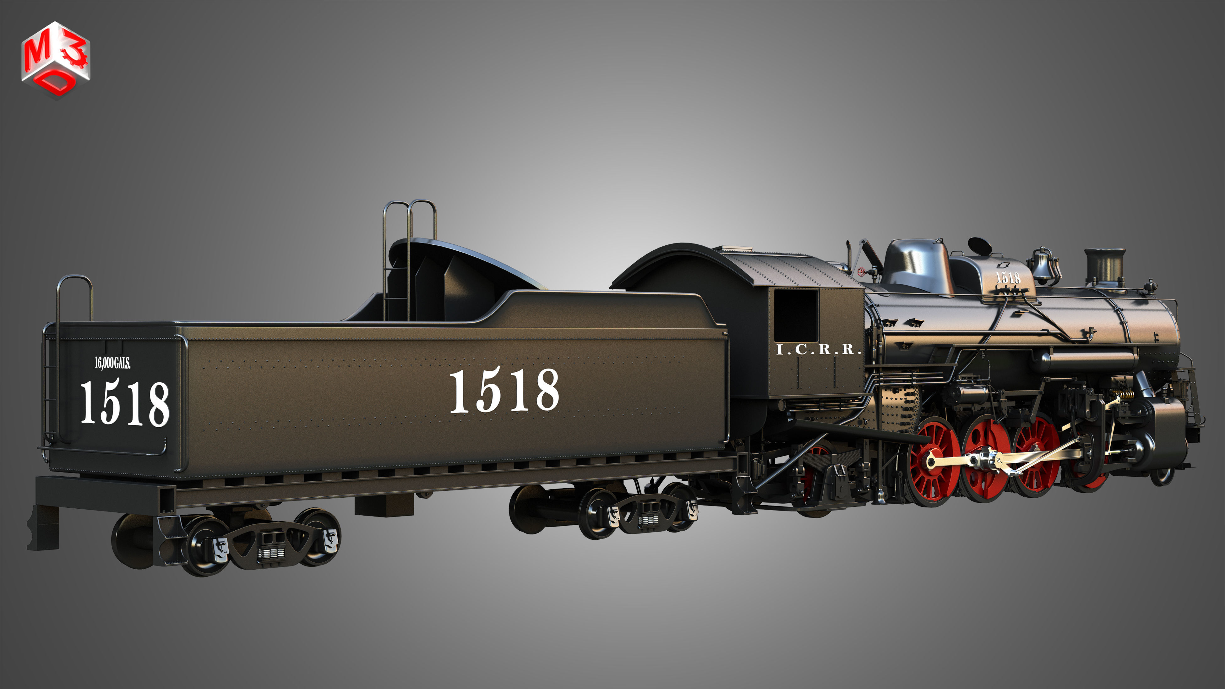 ICRR 1518 - Steam Locomotive With Coal Wagon 3D model | CGTrader