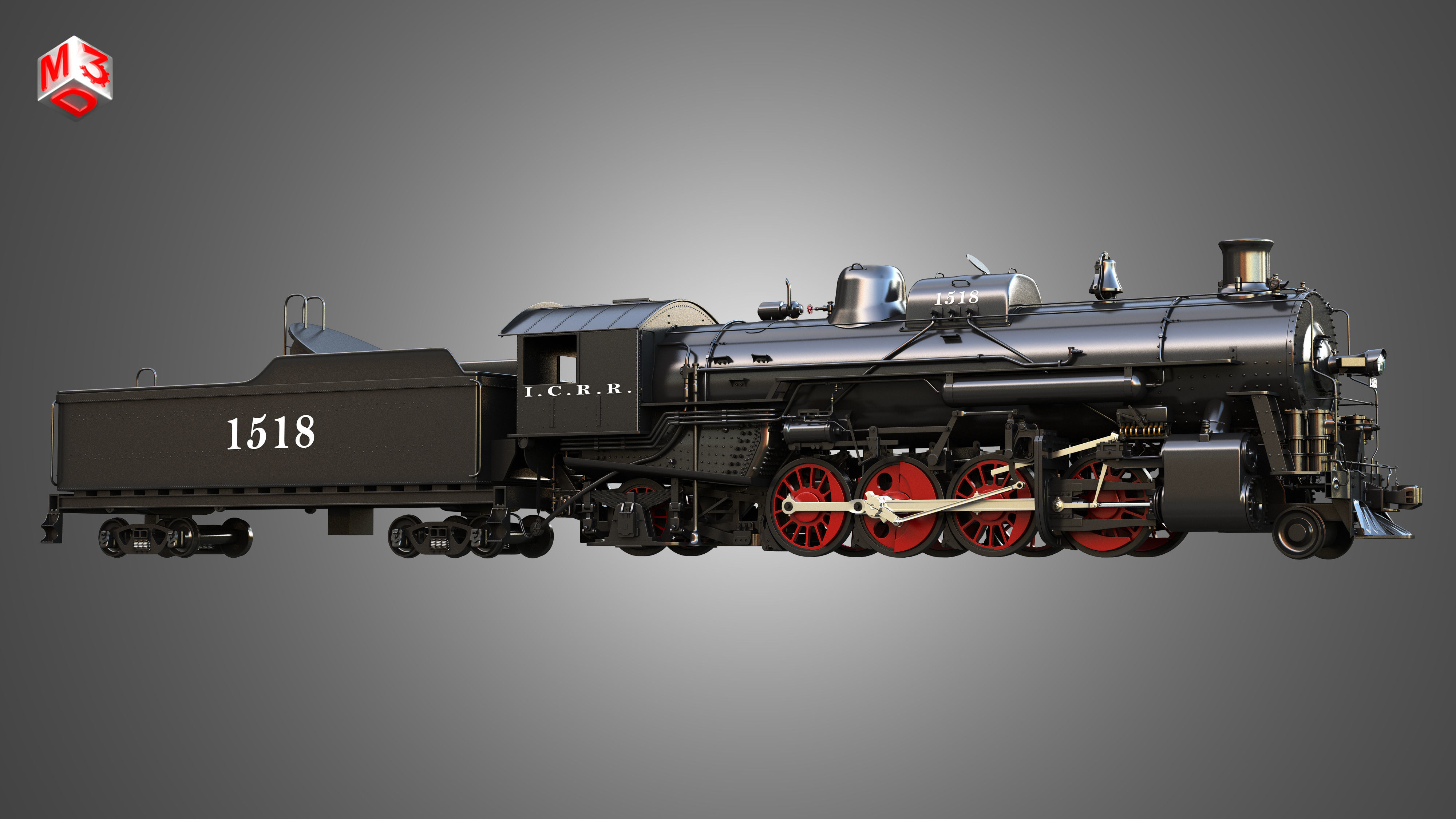 ICRR 1518 - Steam Locomotive With Coal Wagon 3D model | CGTrader