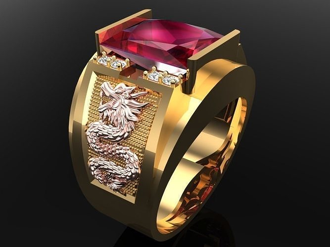 Dragon Ring - Mens Ring - N3607 rectangular-stone-ring 3D model 3D ...