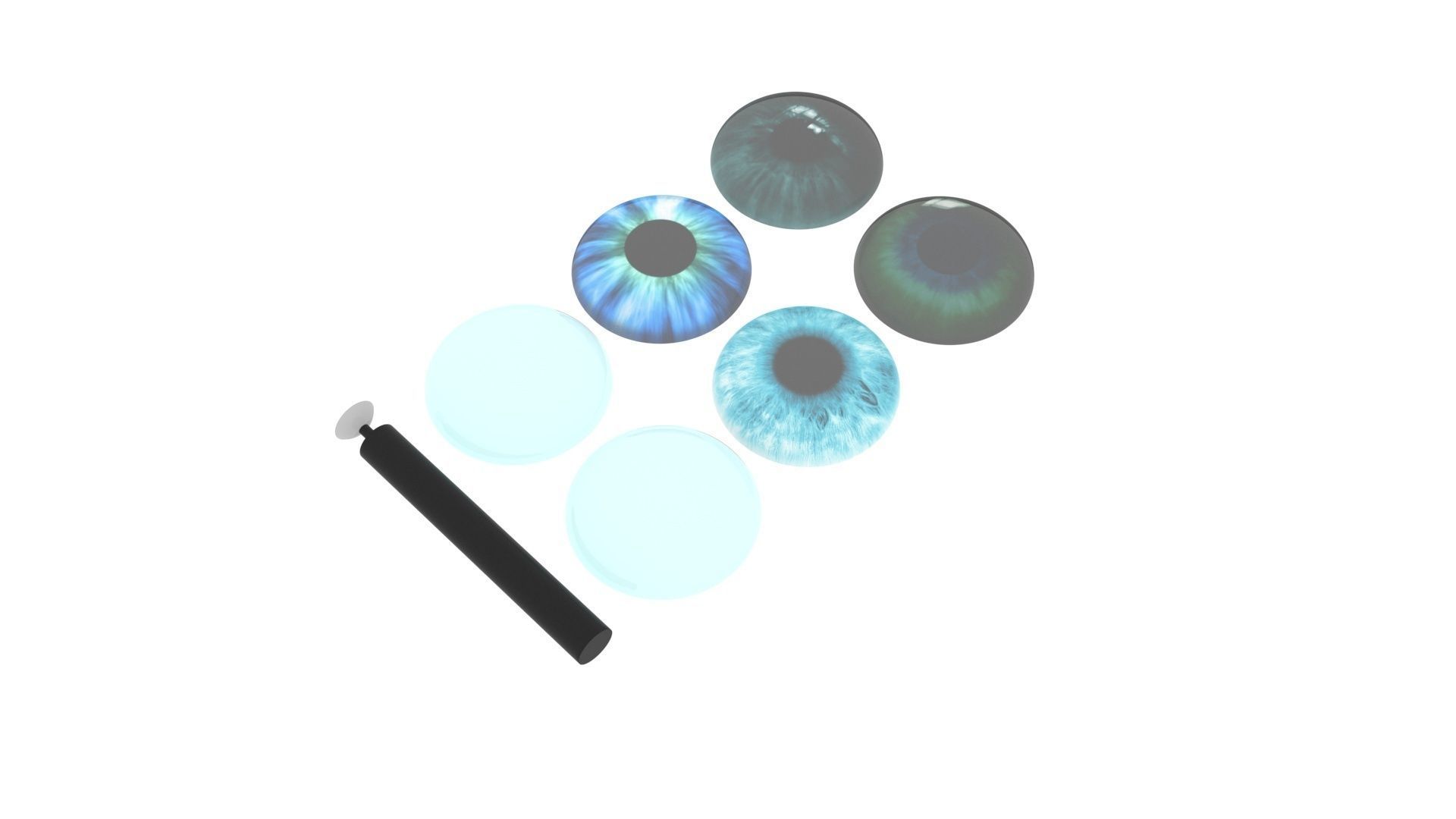 Contact Eye Lenses Set With Eye Lens Suction Cup Tweezer 3D model ...