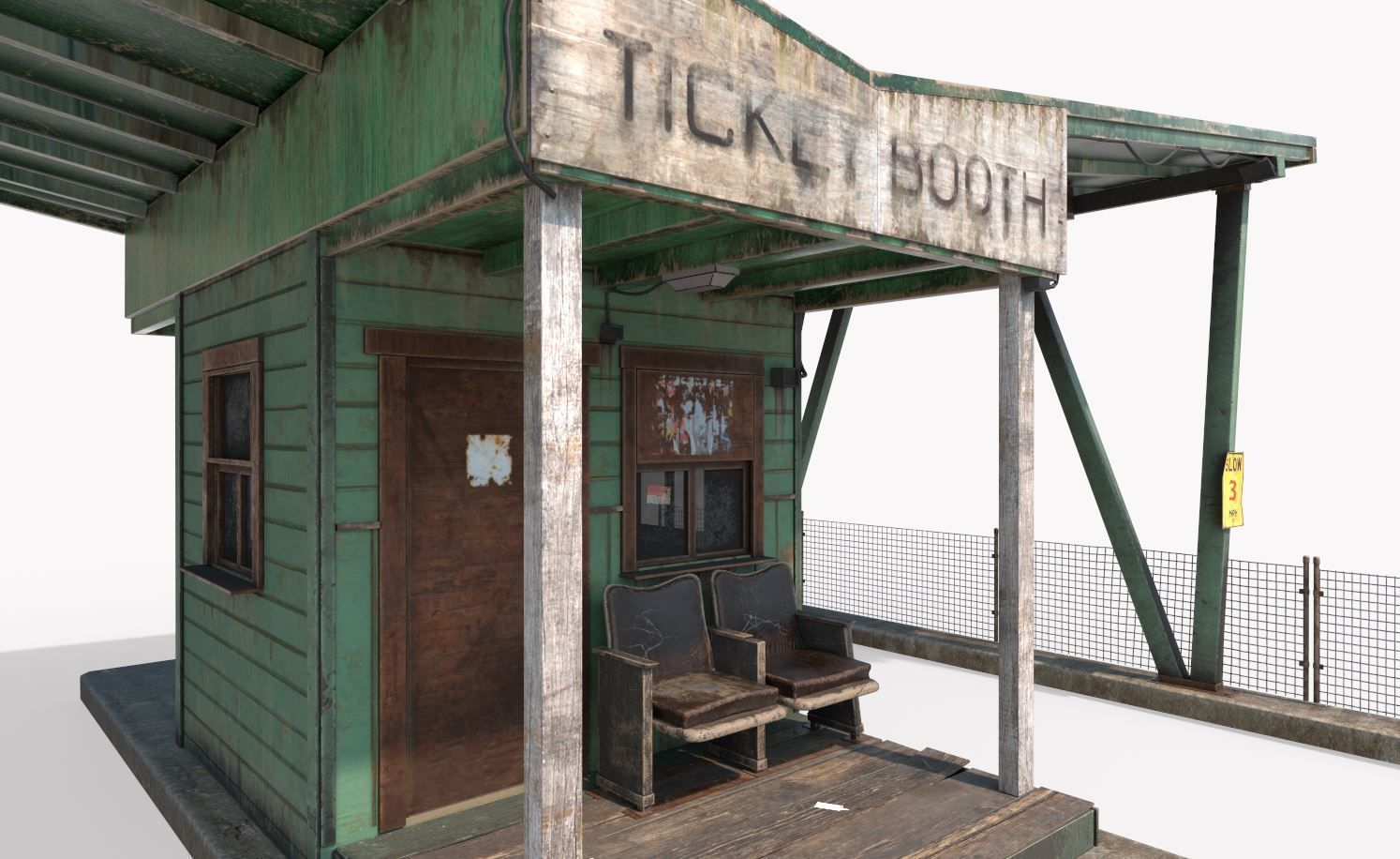 Old Park Entrance And Ticket Booth 3D model | CGTrader