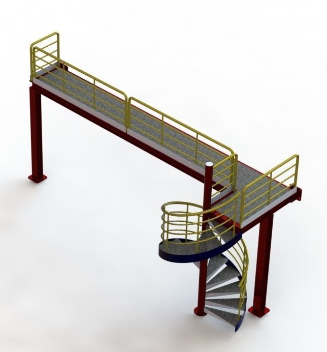 Structural railings platform with spiral stairs 3D model rigged | CGTrader
