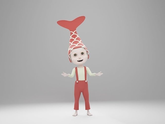 FISHTAIL HAT BOY free 3D model rigged | CGTrader