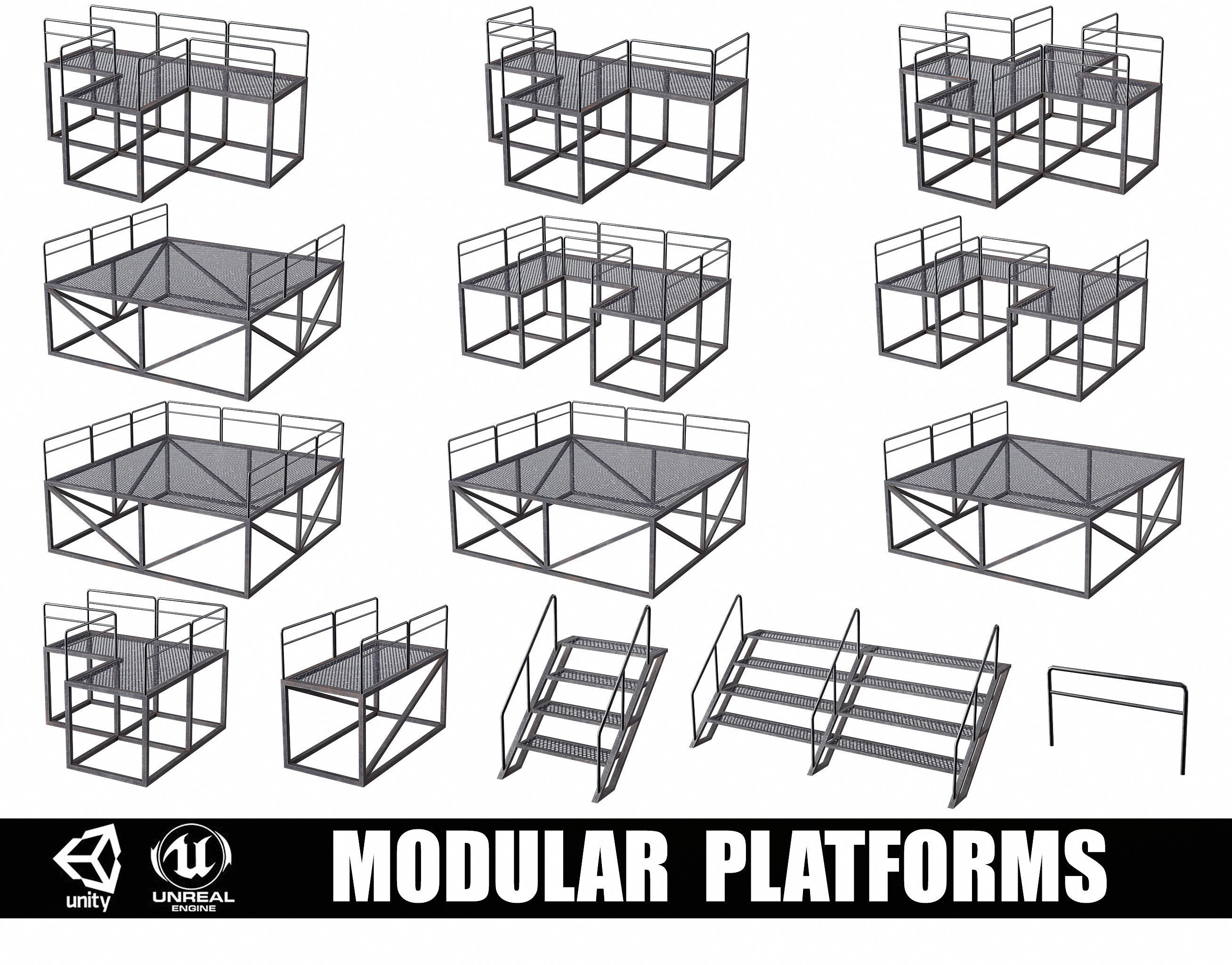 3D model Set of 13 Modular Military Platforms VR / AR / low-poly | CGTrader