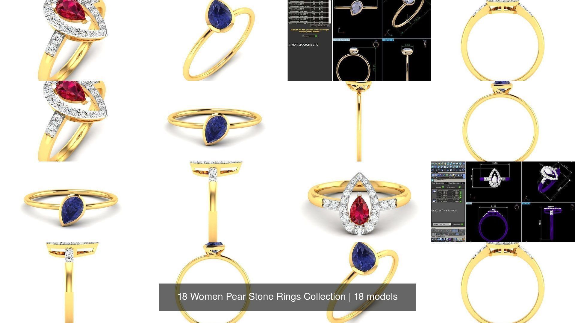 18 Women Pear Stone Rings Collection | CGTrader