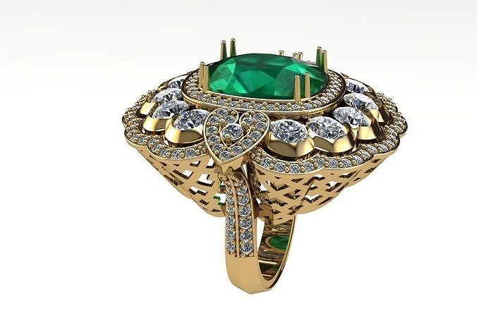 Rings emerald and diamond ring 3D model 3D printable | CGTrader