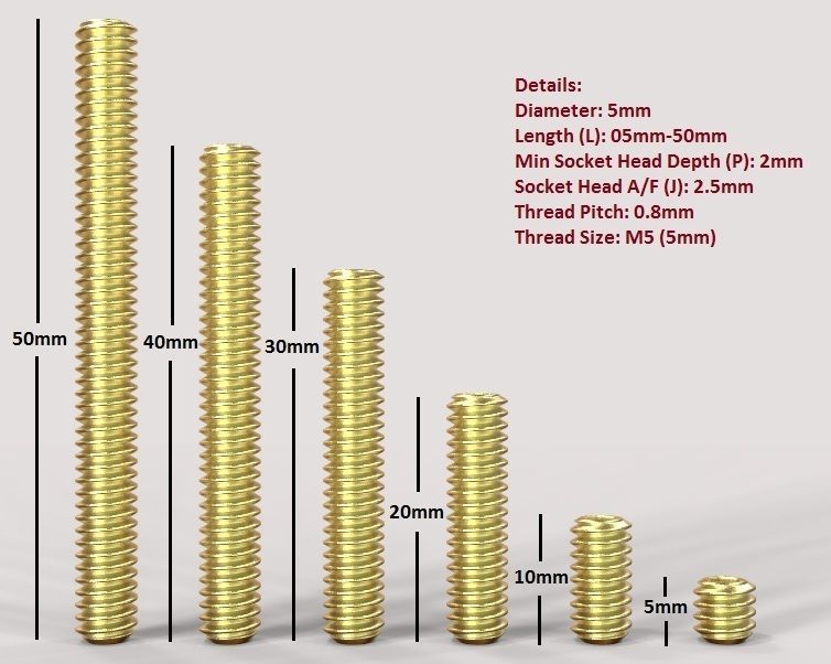 M5 x 10mm Flat Point Set Grub Screws 3D model 3D printable | CGTrader