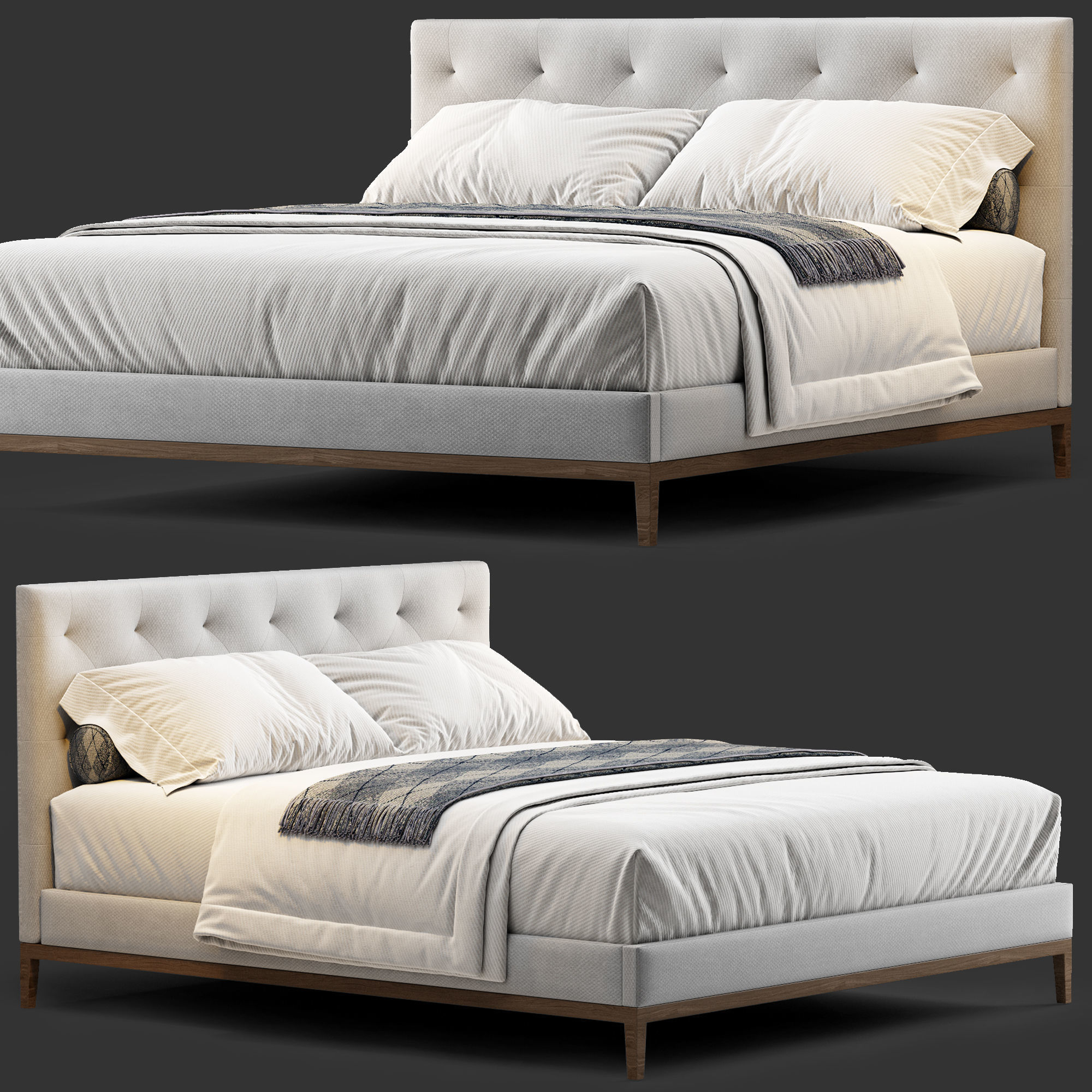 RH DIAMOND-TUFTED BED - OAK BASE 3D model | CGTrader