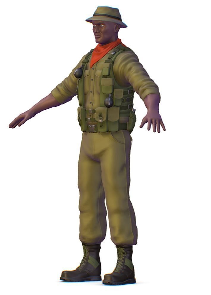 3D model High Poly Black Man Soldier Green Armor VR / AR / low-poly ...