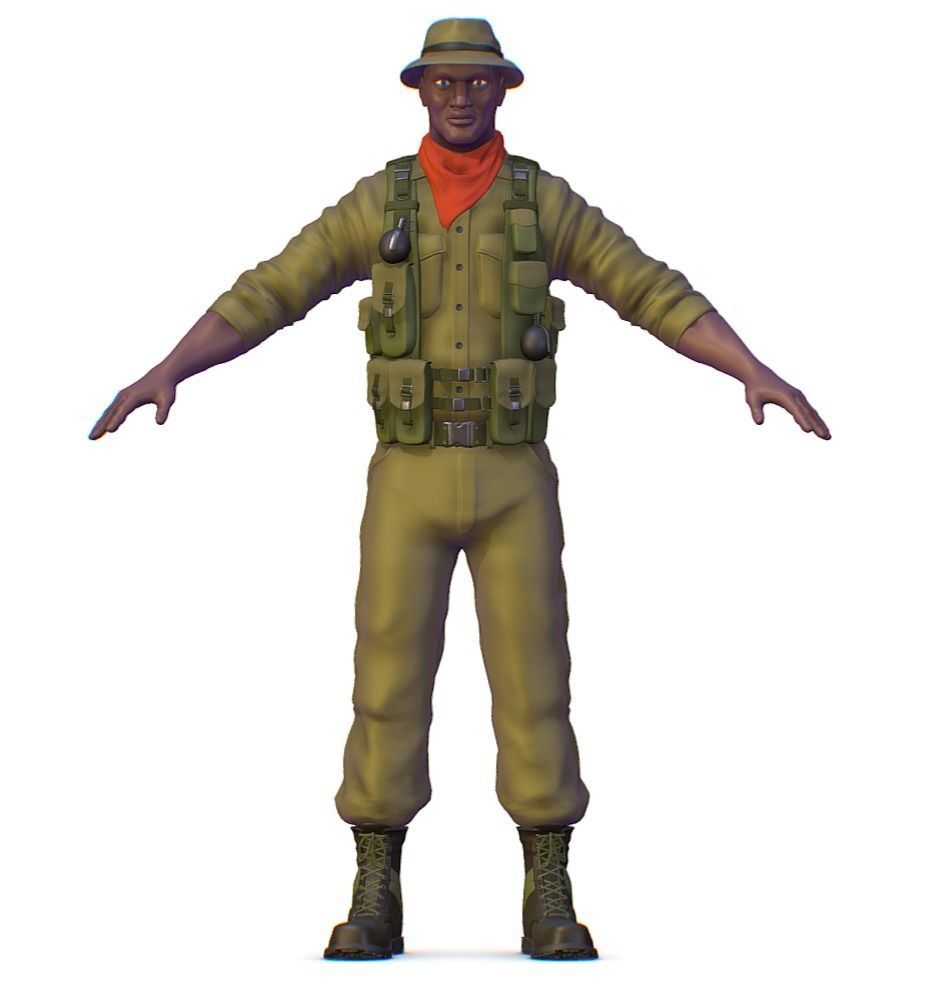 3D model High Poly Black Man Soldier Green Armor VR / AR / low-poly ...