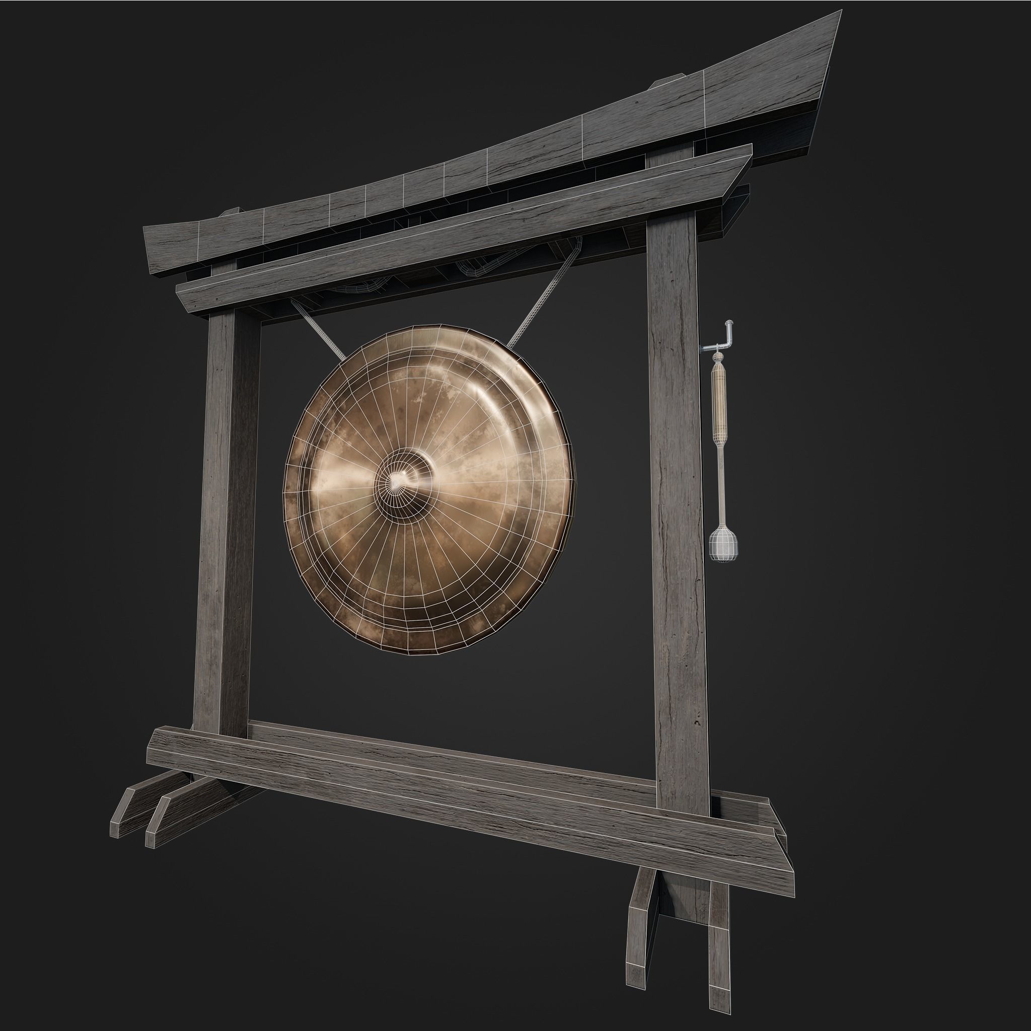 3D model Asian Japanese Gong 2 in 1 Bronze low poly VR AR VR / AR / low ...