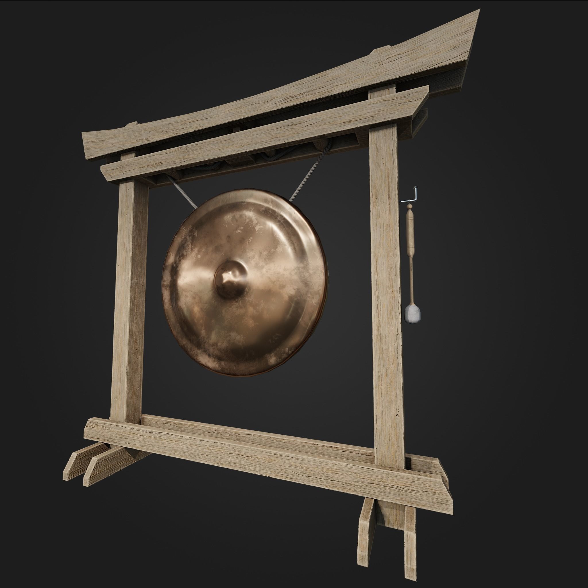 3D model Asian Japanese Gong 2 in 1 Bronze low poly VR AR VR / AR / low ...