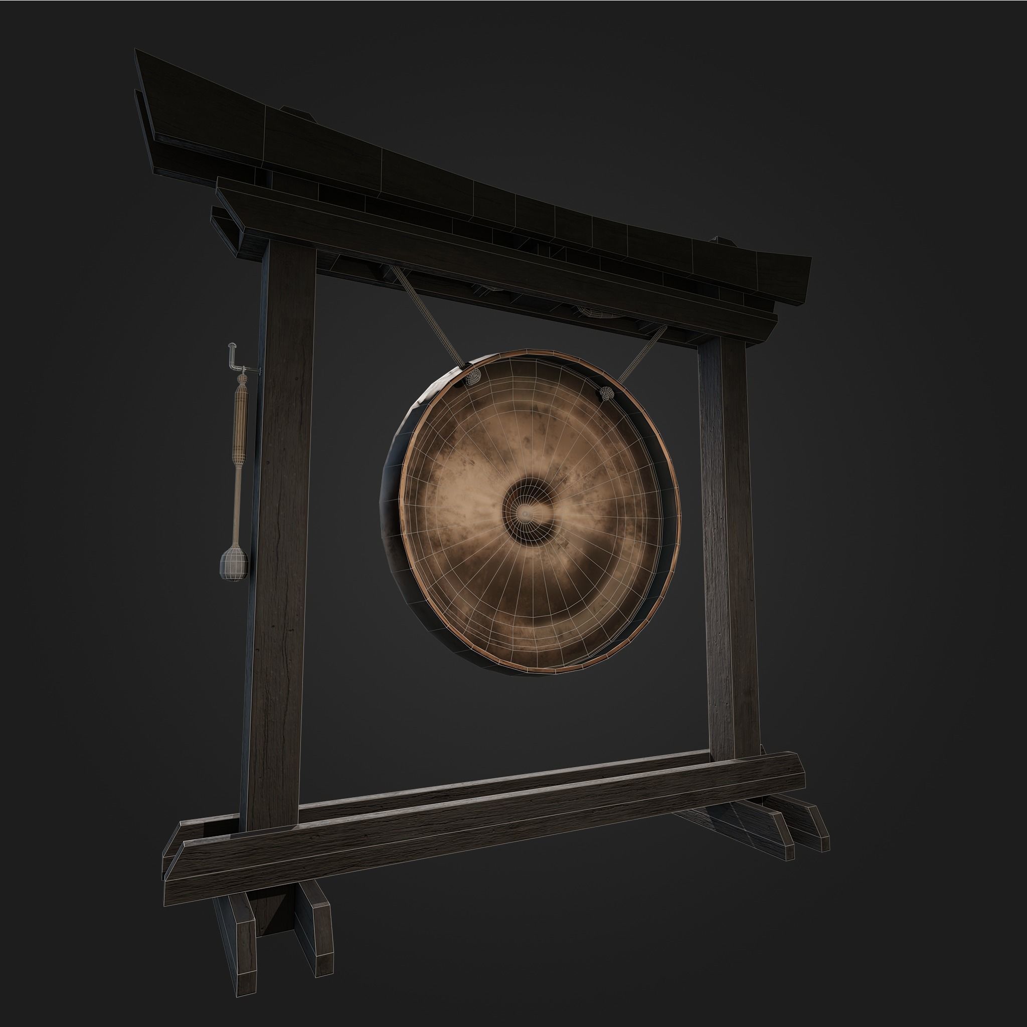 3D model Asian Japanese Gong 2 in 1 Bronze low poly VR AR VR / AR / low ...