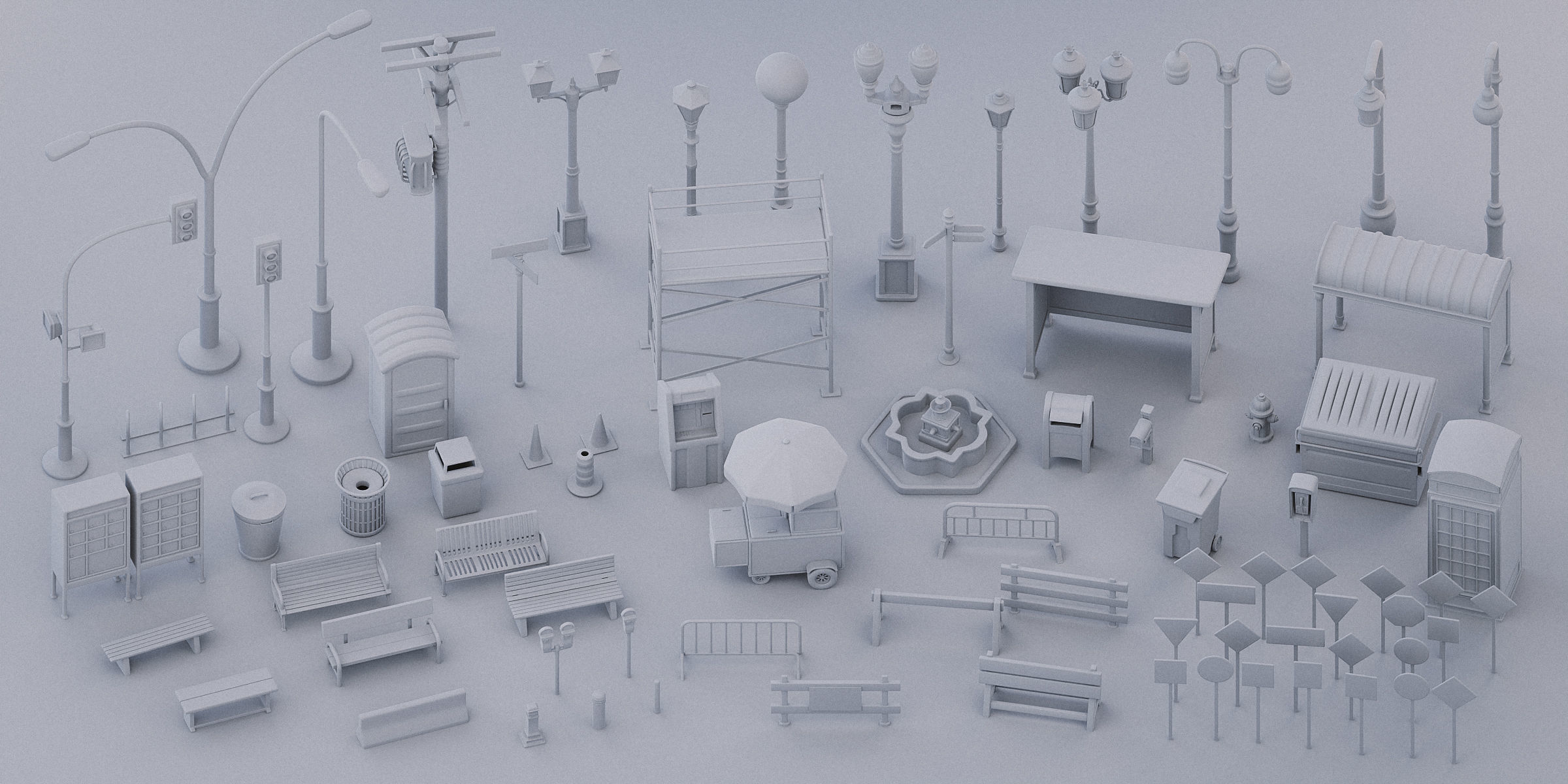 Stylized City Accessories Kit 3D model | CGTrader
