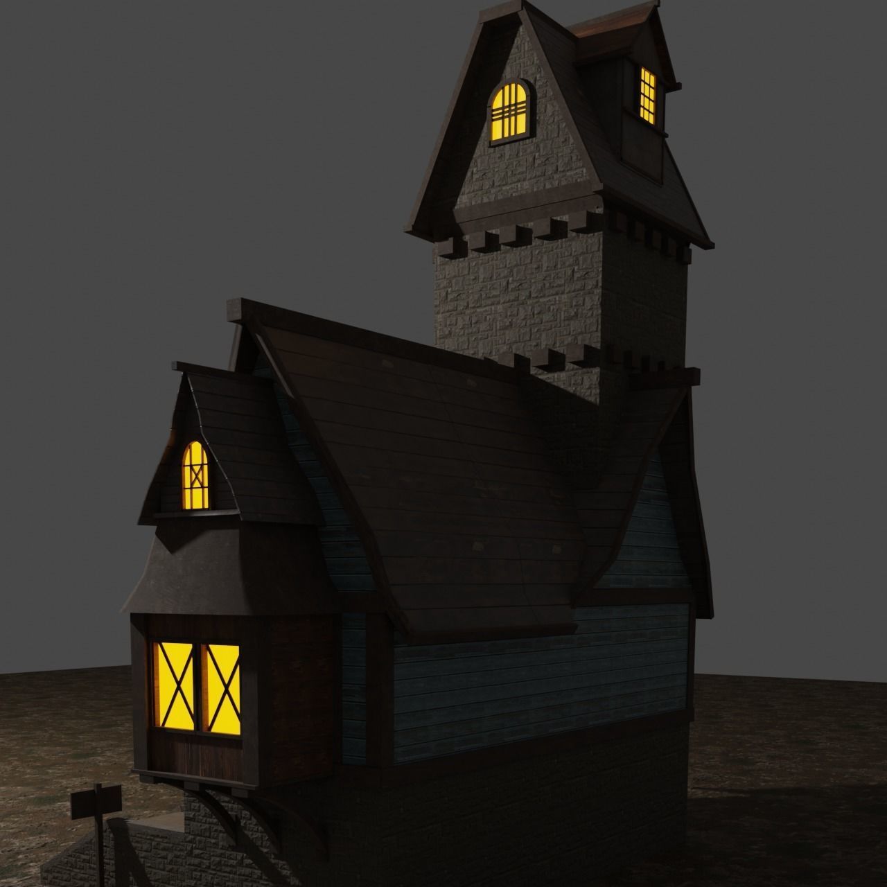 Medieval House Wood and Bricks Tower House Exterior 3D model rigged ...
