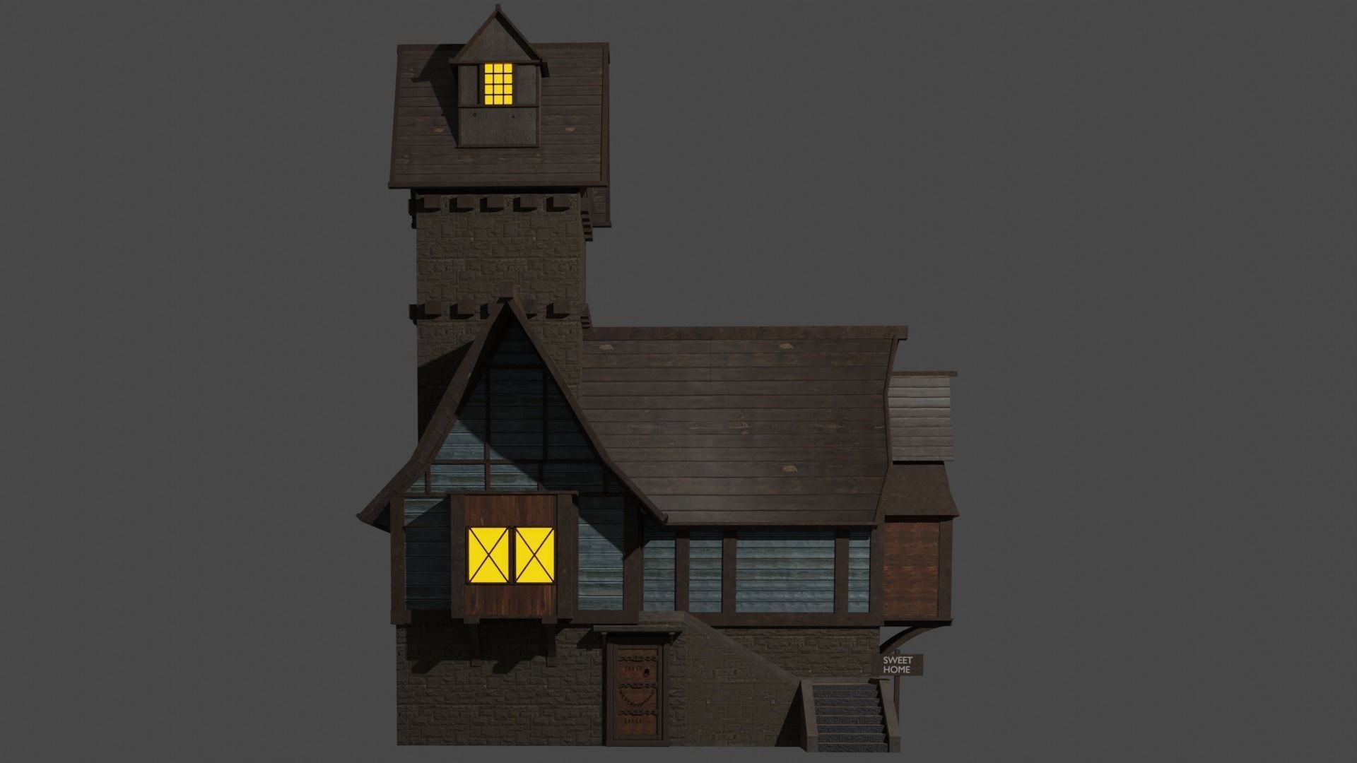 Medieval House Wood and Bricks Tower House Exterior 3D model rigged ...