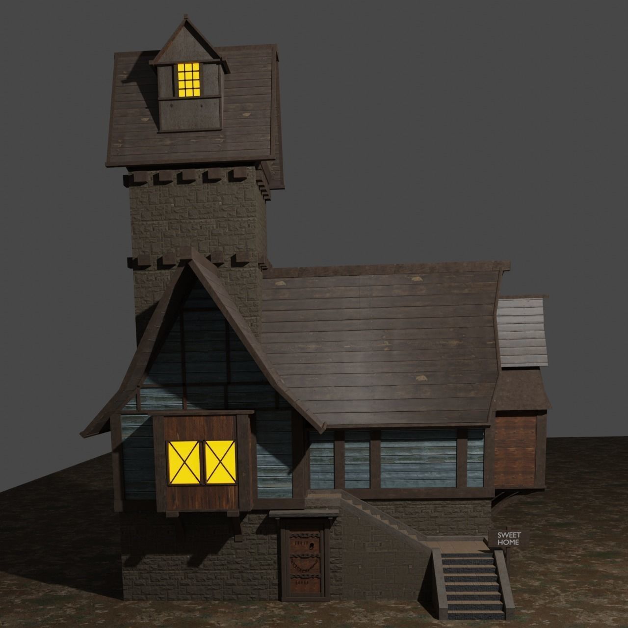 Medieval House Wood and Bricks Tower House Exterior 3D model rigged ...