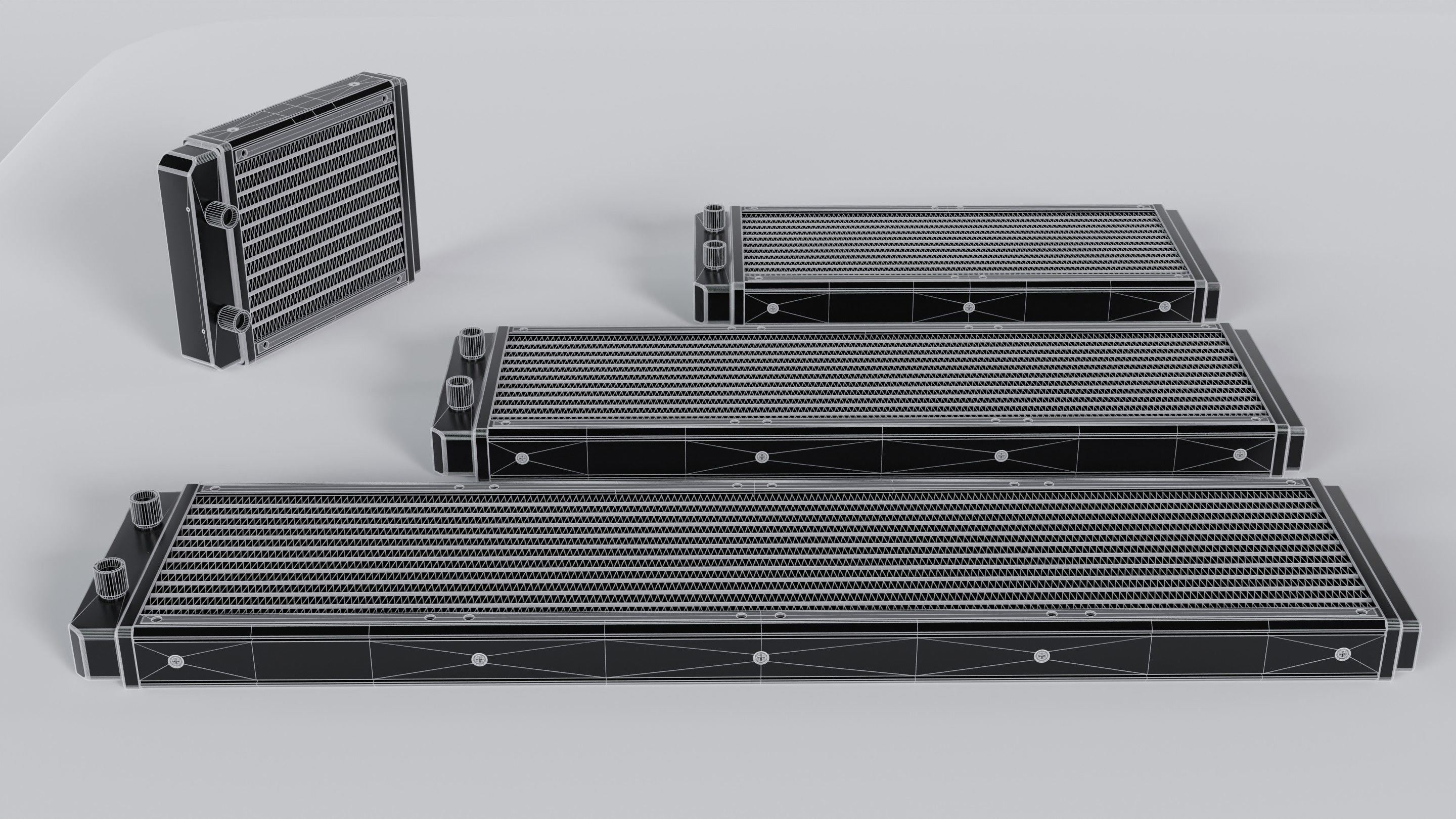3D Model Collection Water cooling radiators - 120-480mm VR / AR / low ...