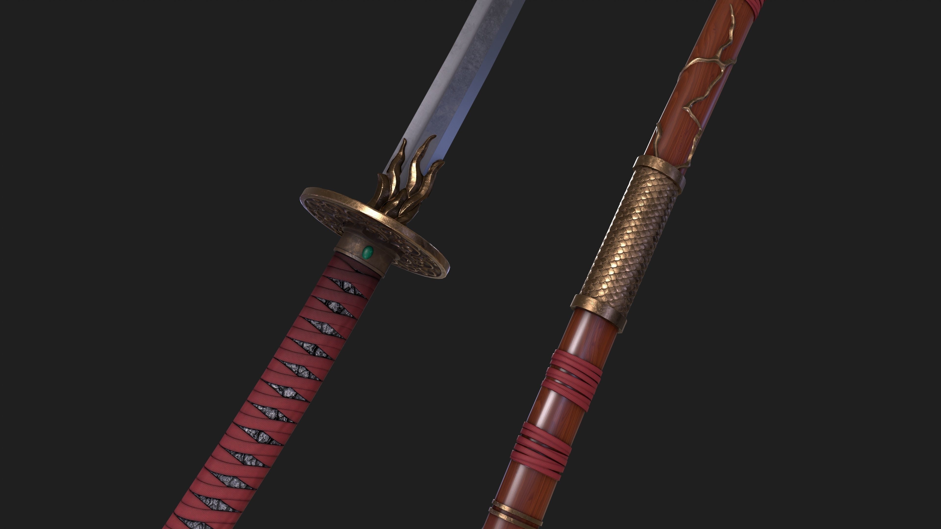 3D model Katana samurai sword VR / AR / low-poly | CGTrader