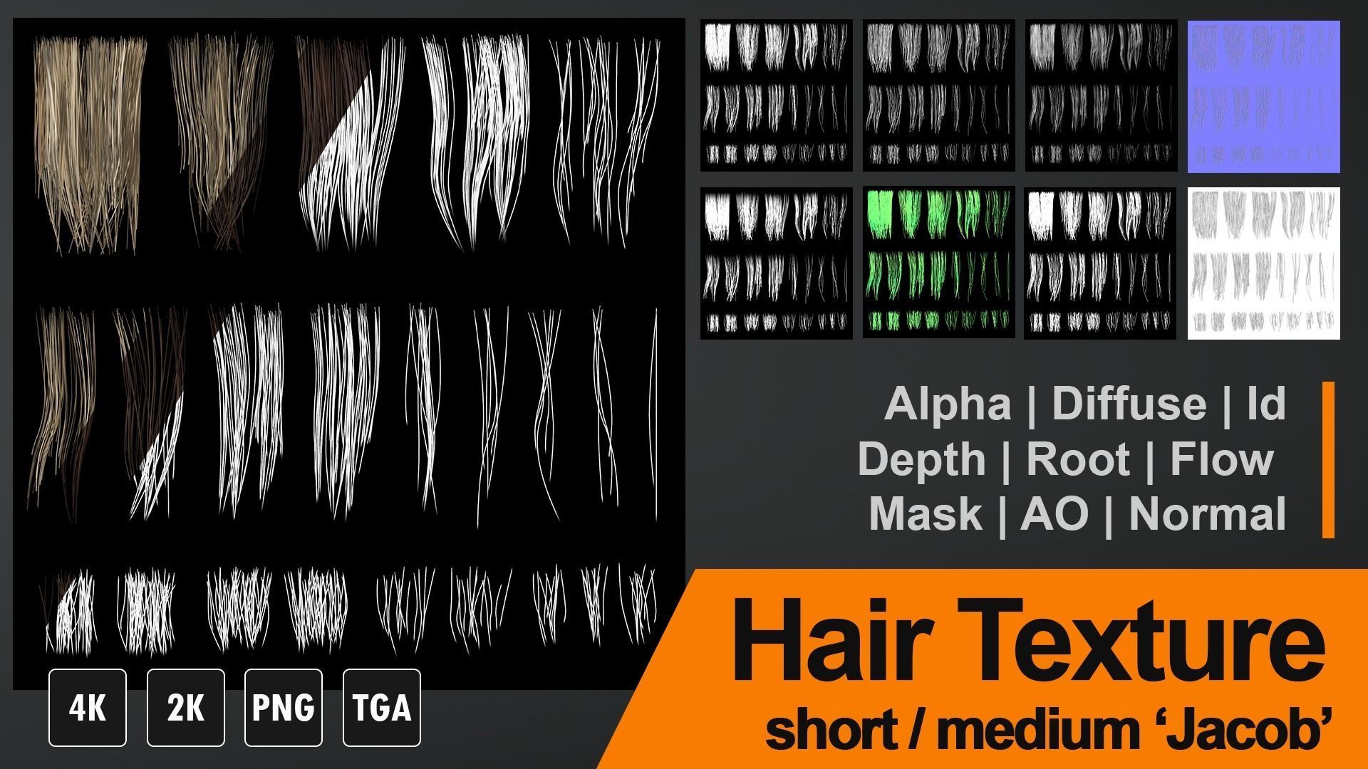 Hair Textures for Hair Cards 4K TGA PNG 3D model | CGTrader