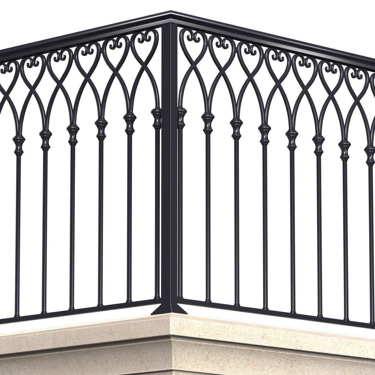 Eastern balcony with wrought iron railing 3D model | CGTrader