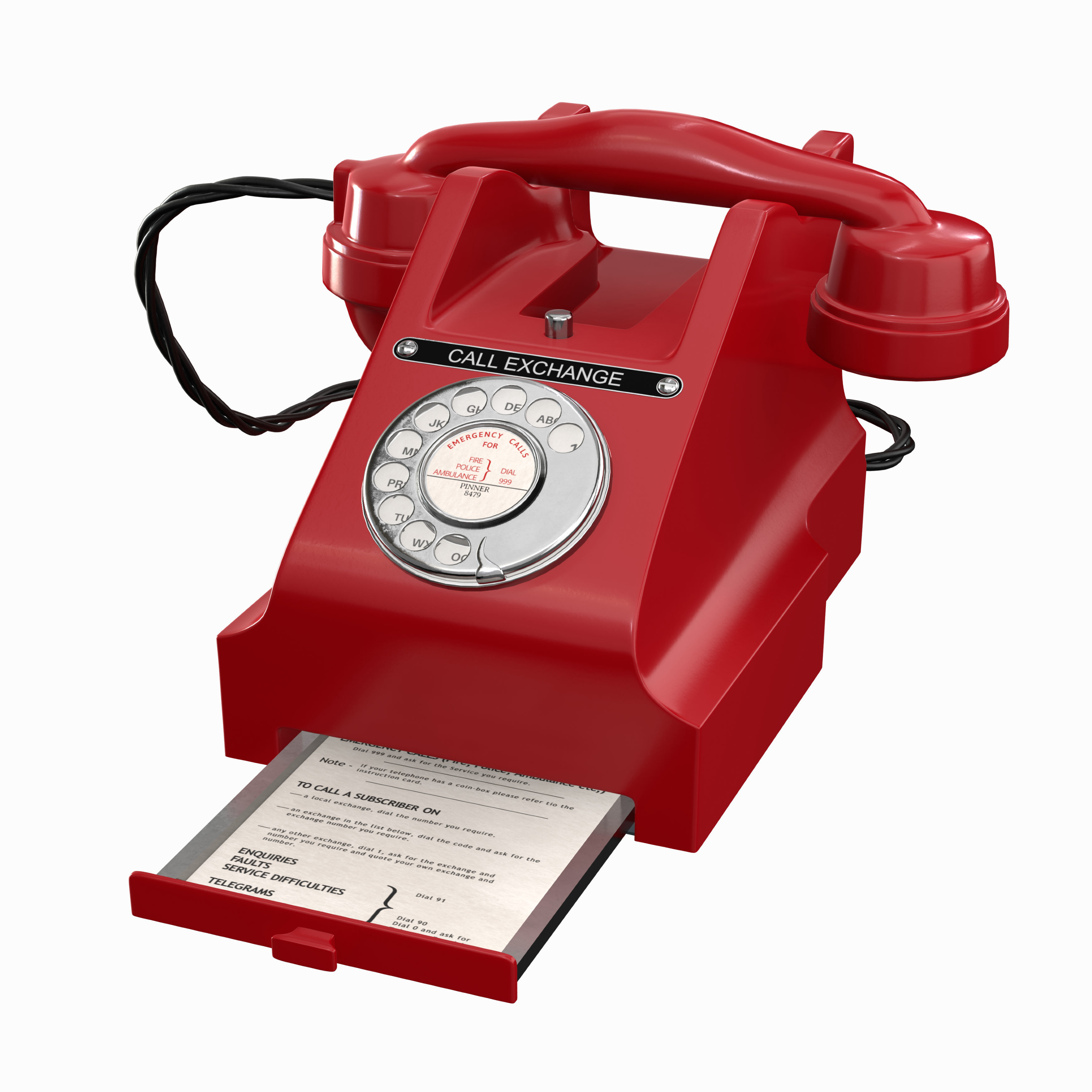 Red Telephone GPO 312L with drawer 3D model | CGTrader
