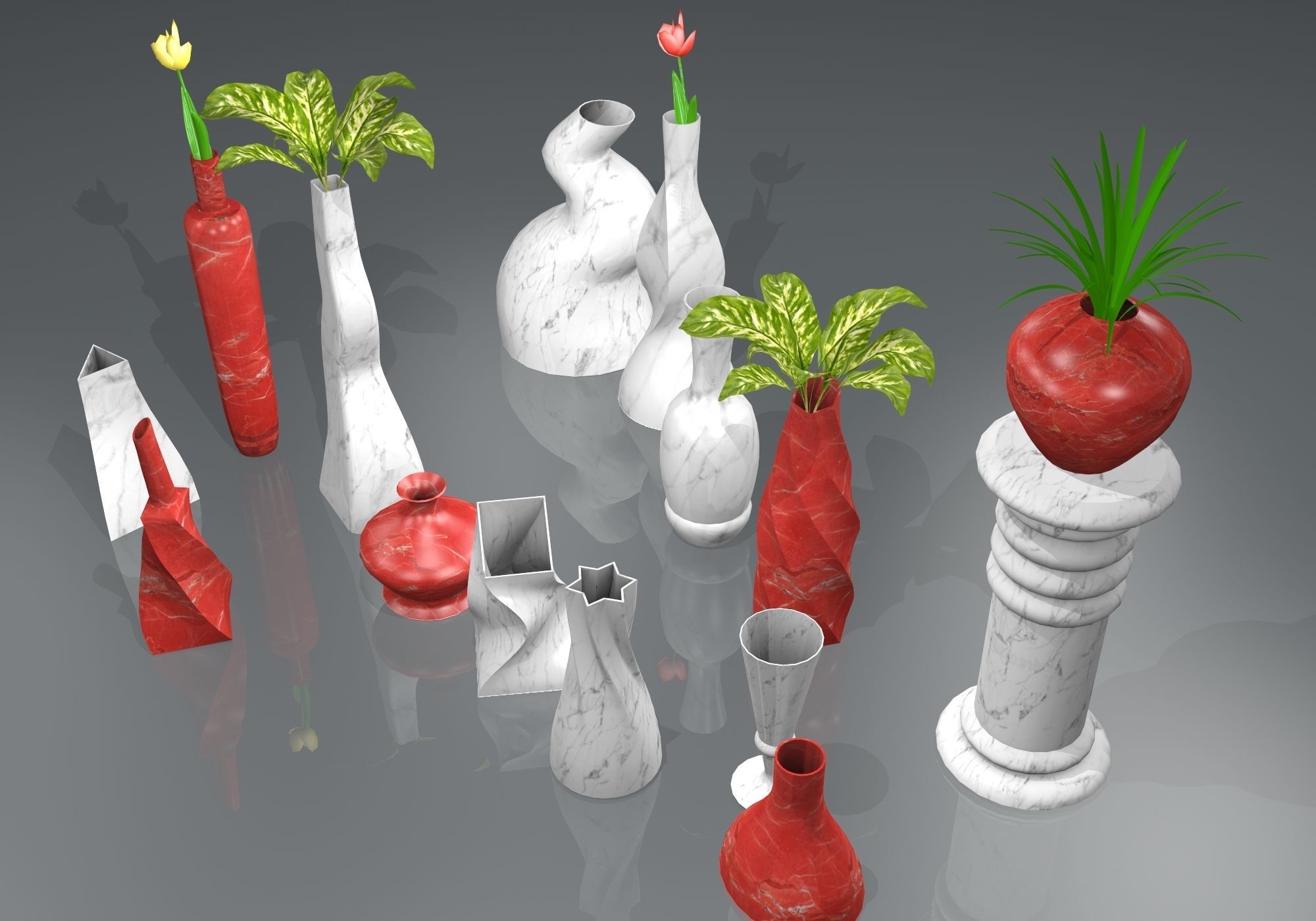 3D model WHITE RED MARBLE VASE VR / AR / low-poly | CGTrader