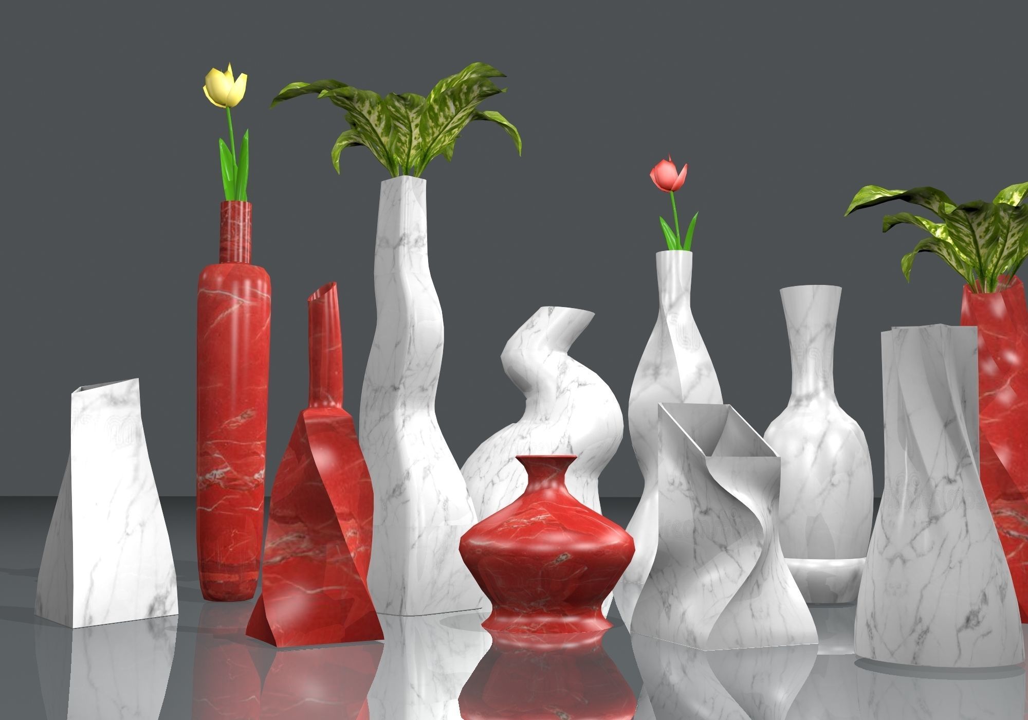 3D model WHITE RED MARBLE VASE VR / AR / low-poly | CGTrader