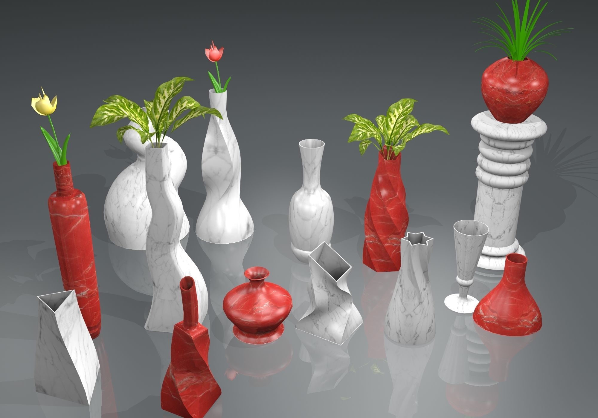 3D model WHITE RED MARBLE VASE VR / AR / low-poly | CGTrader