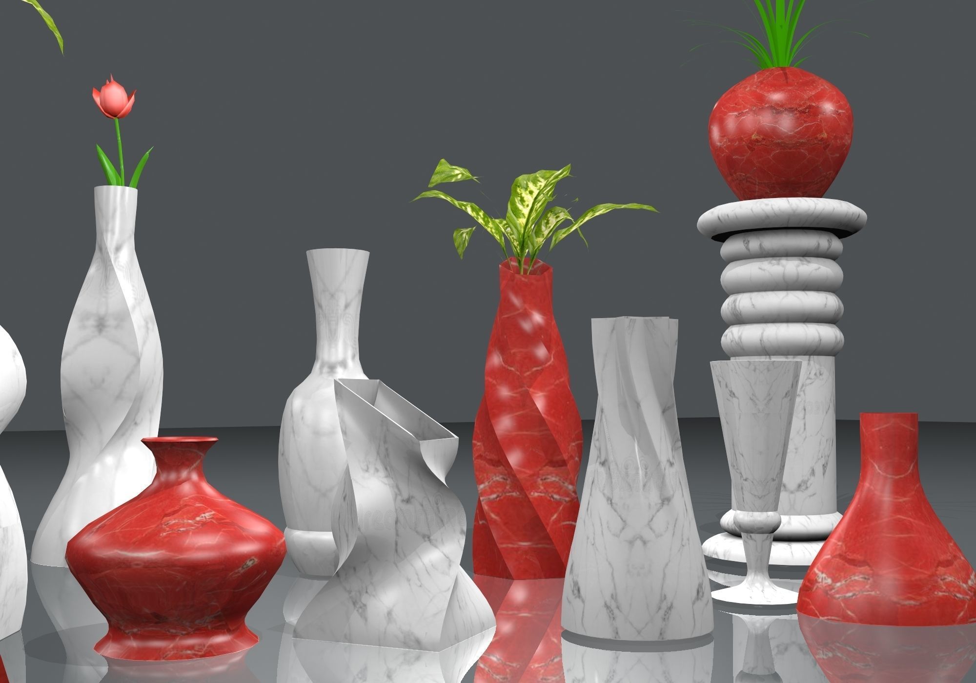 3D model WHITE RED MARBLE VASE VR / AR / low-poly | CGTrader