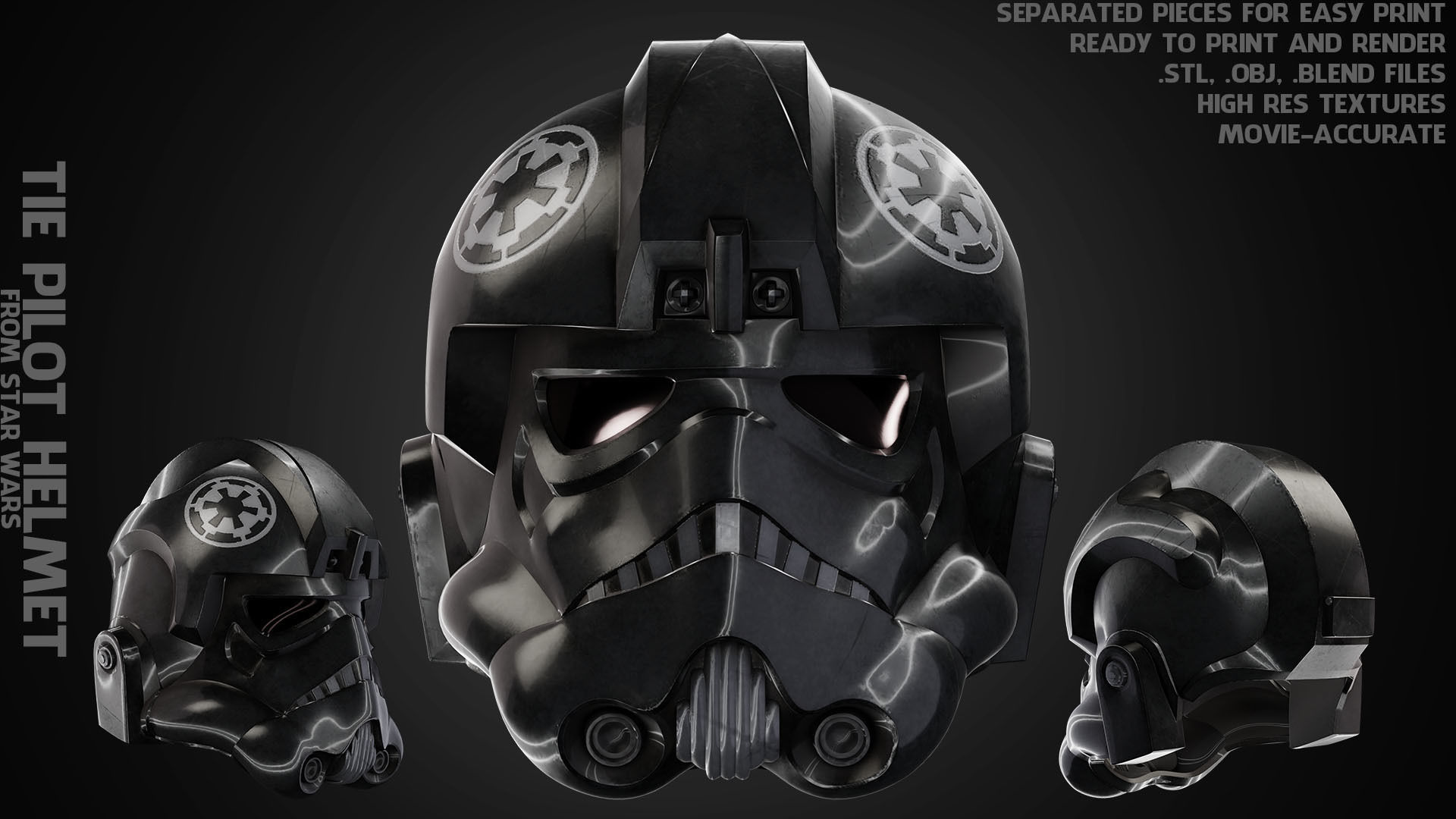 Star Wars Tie Pilot Helmet for Cosplay 3D model 3D printable | CGTrader
