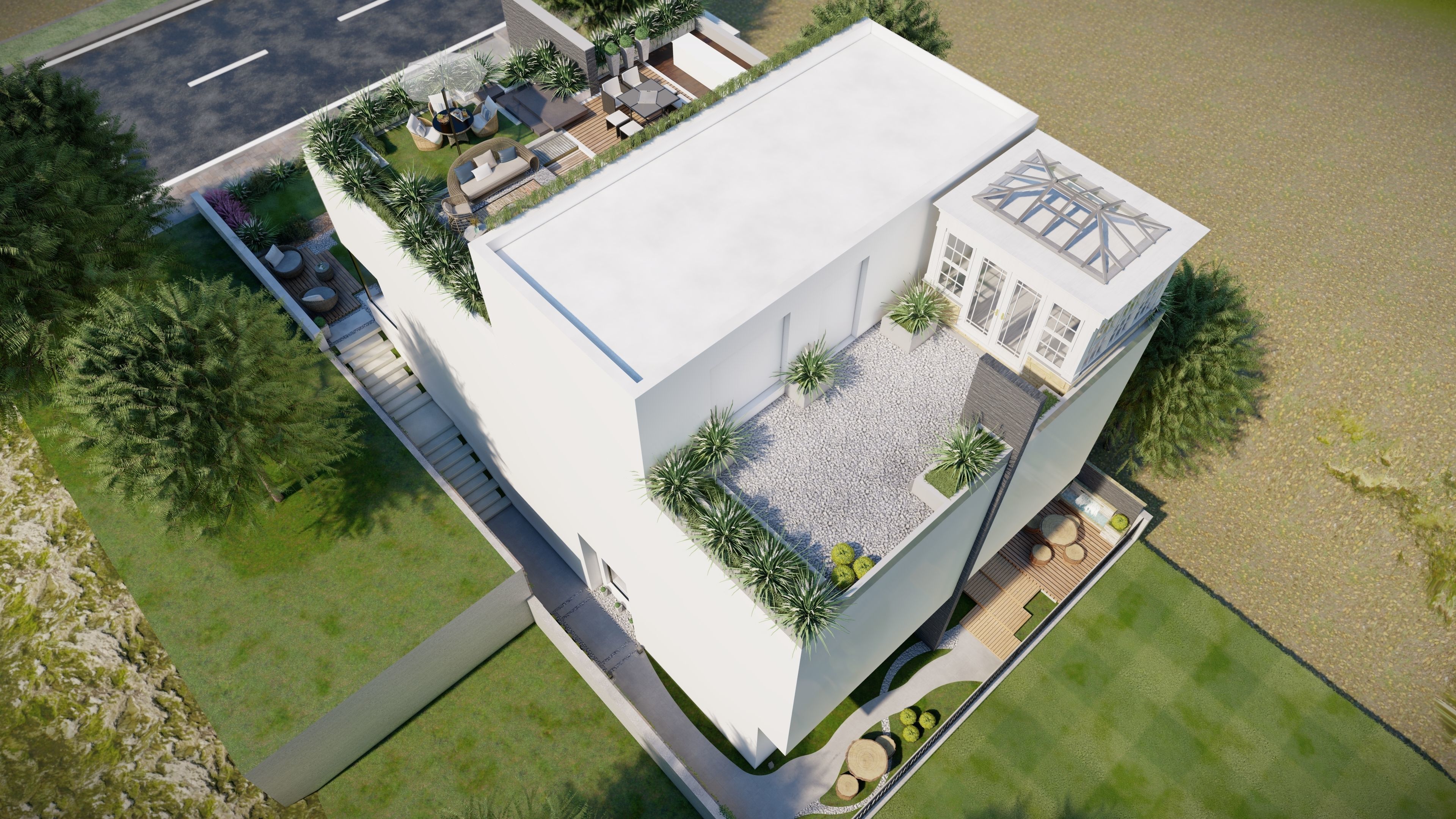 Roof top landscape design with conservatory 3d model 3D model | CGTrader