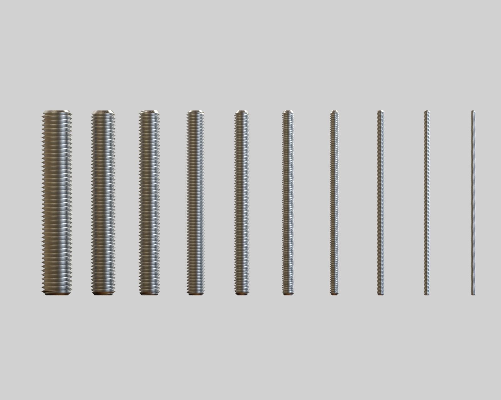 M3 to M20 x 120mm Threaded Bars 3D model 3D printable | CGTrader
