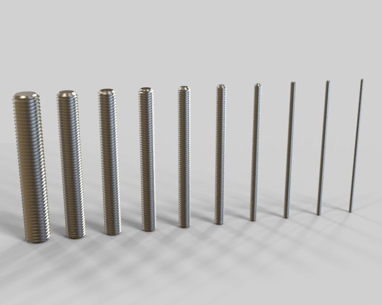 M3 to M20 x 120mm Threaded Bars 3D model 3D printable | CGTrader