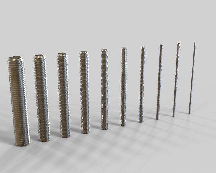 M3 to M20 x 120mm Threaded Bars 3D model 3D printable | CGTrader