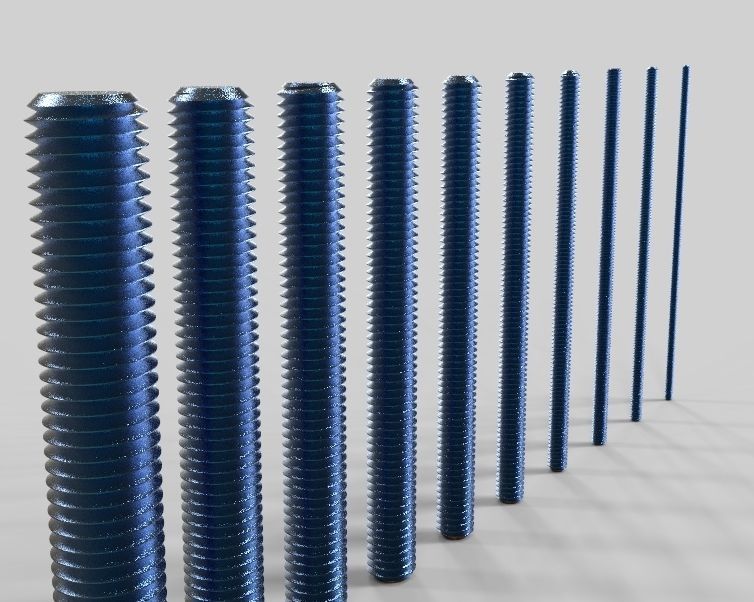 M3 to M20 x 120mm Threaded Bars 3D model 3D printable | CGTrader