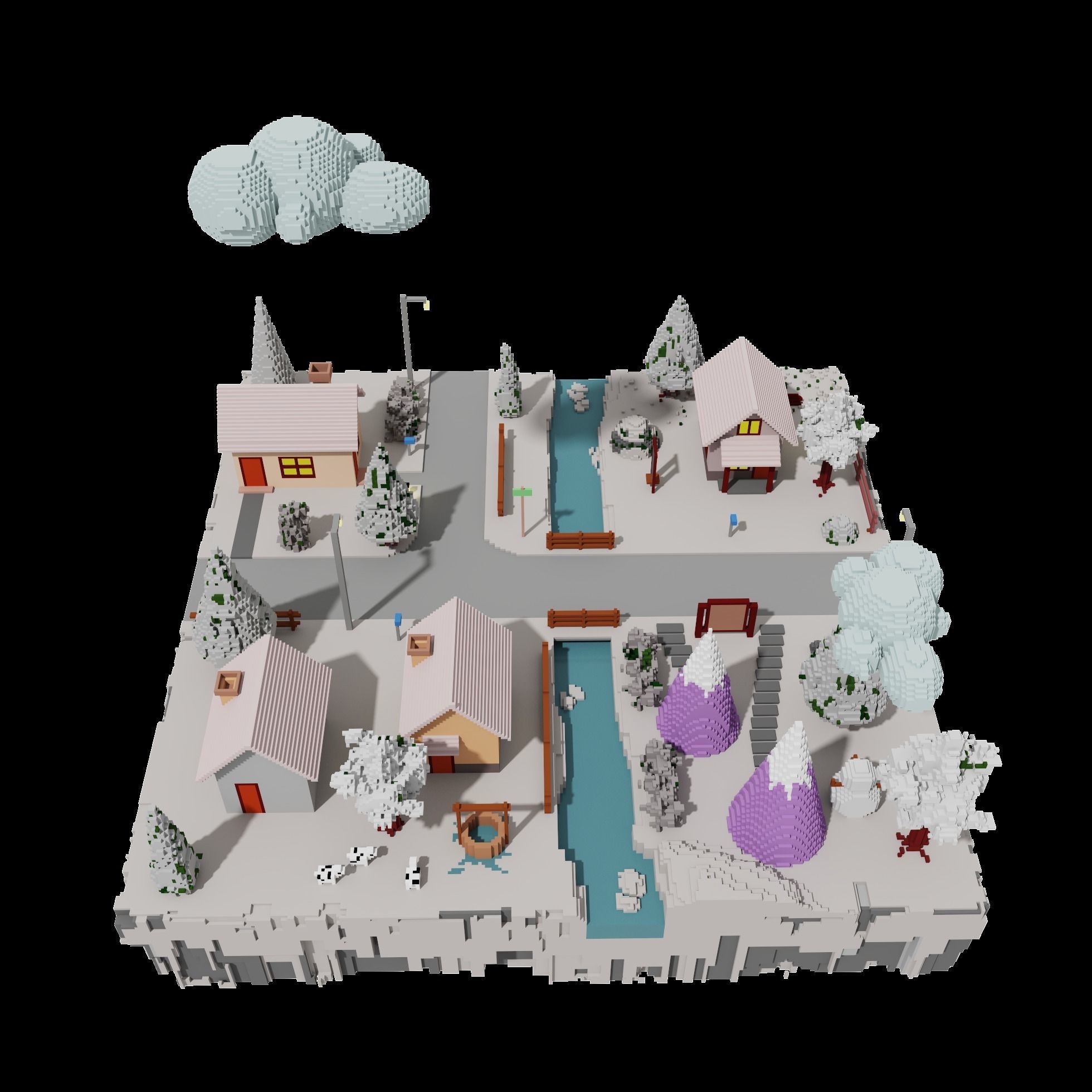 Snowy village voxel 3D model | CGTrader