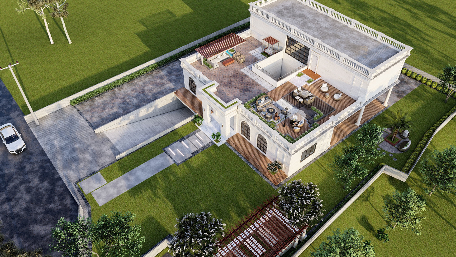 Neoclassical House design with roof top landscape 3D model | CGTrader